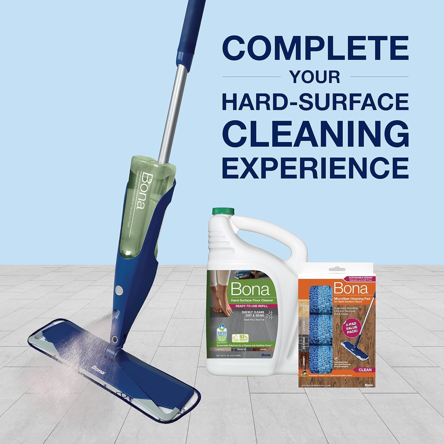 Bona Multi-Surface Floor Cleaner Refill, for Stone Tile Laminate and Vinyl LVT/LVP, 128 Fl Oz