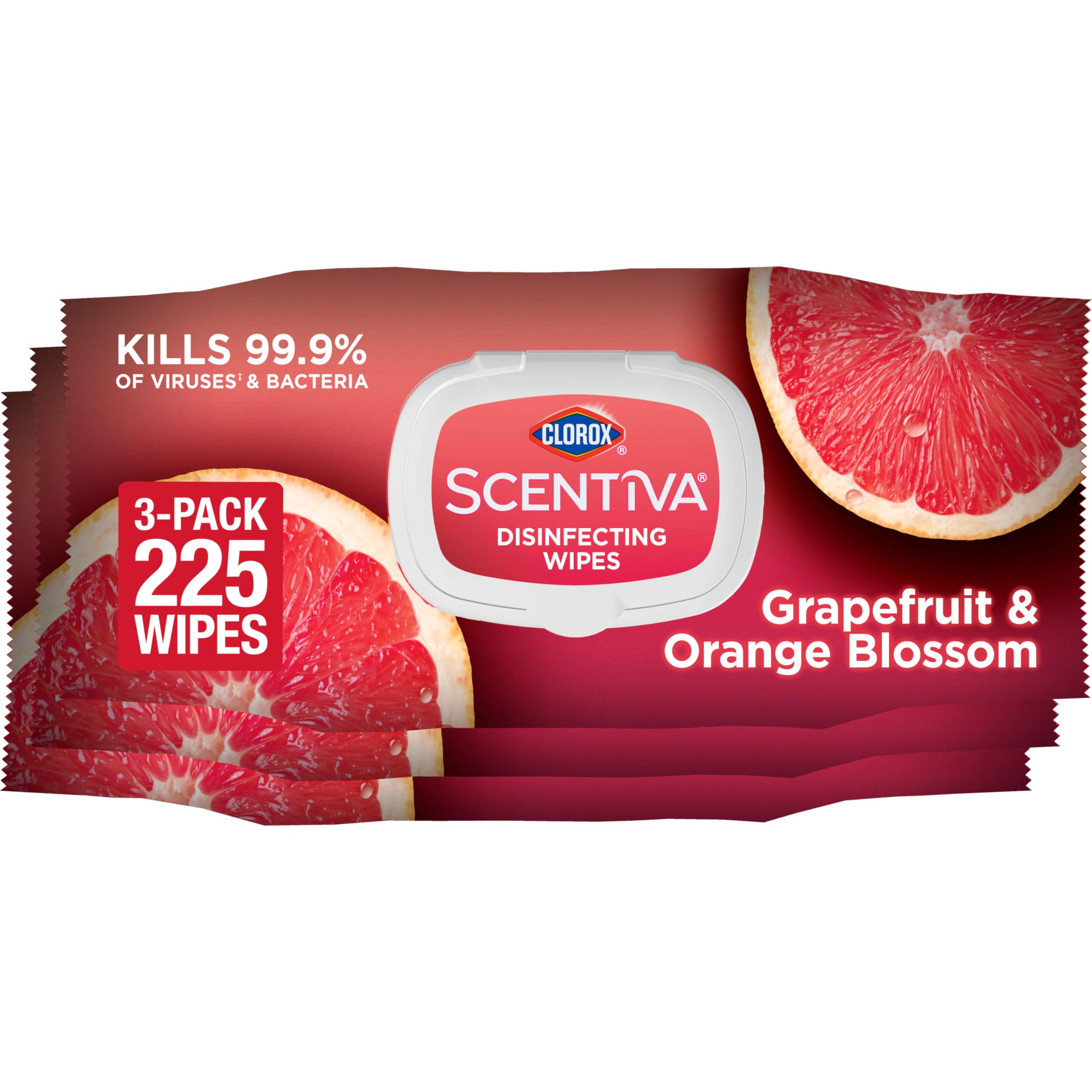 Clorox Scentiva Wipes, Bleach Free Cleaning Wipes - Tahitian Grapefruit Splash, 75 Count (Pack of 3)