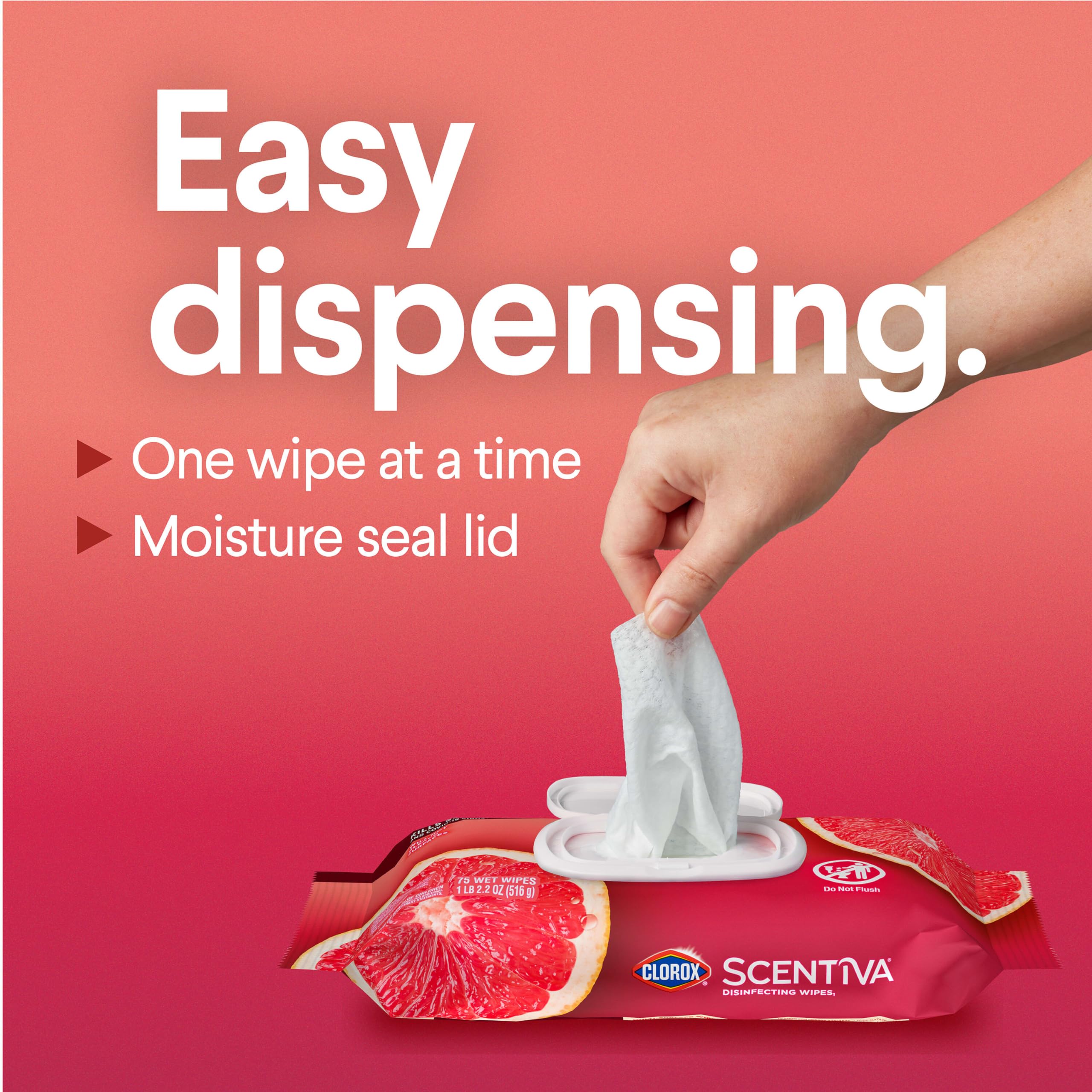Clorox Scentiva Wipes, Bleach Free Cleaning Wipes - Tahitian Grapefruit Splash, 75 Count (Pack of 3)