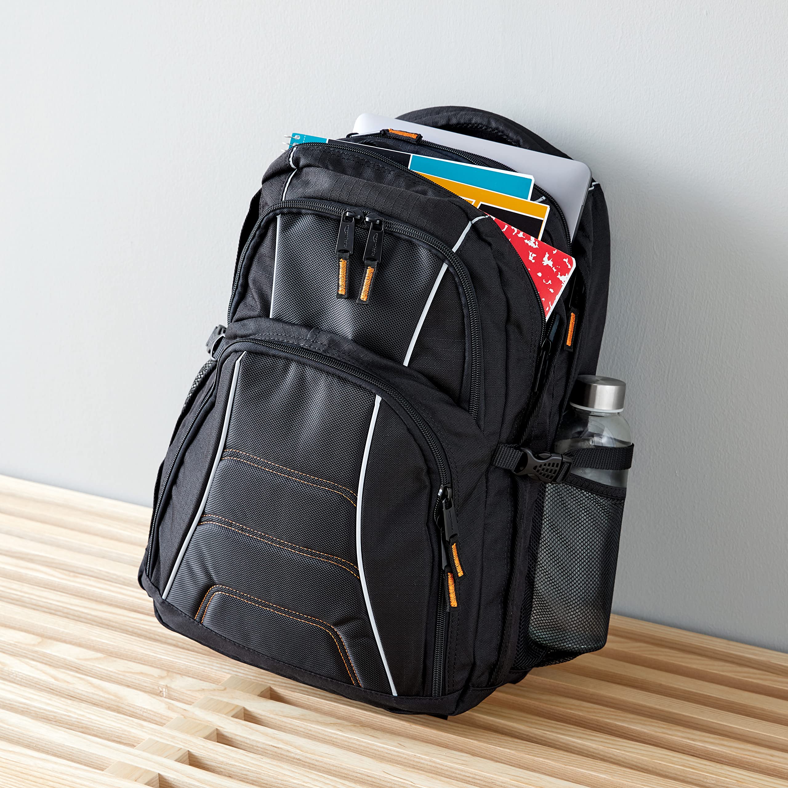 Amazon Basics Laptop Computer Backpack with padded shoulder straps and Organizational compartments (Black) & Ergonomic Wireless Mouse - DPI adjustable - Black
