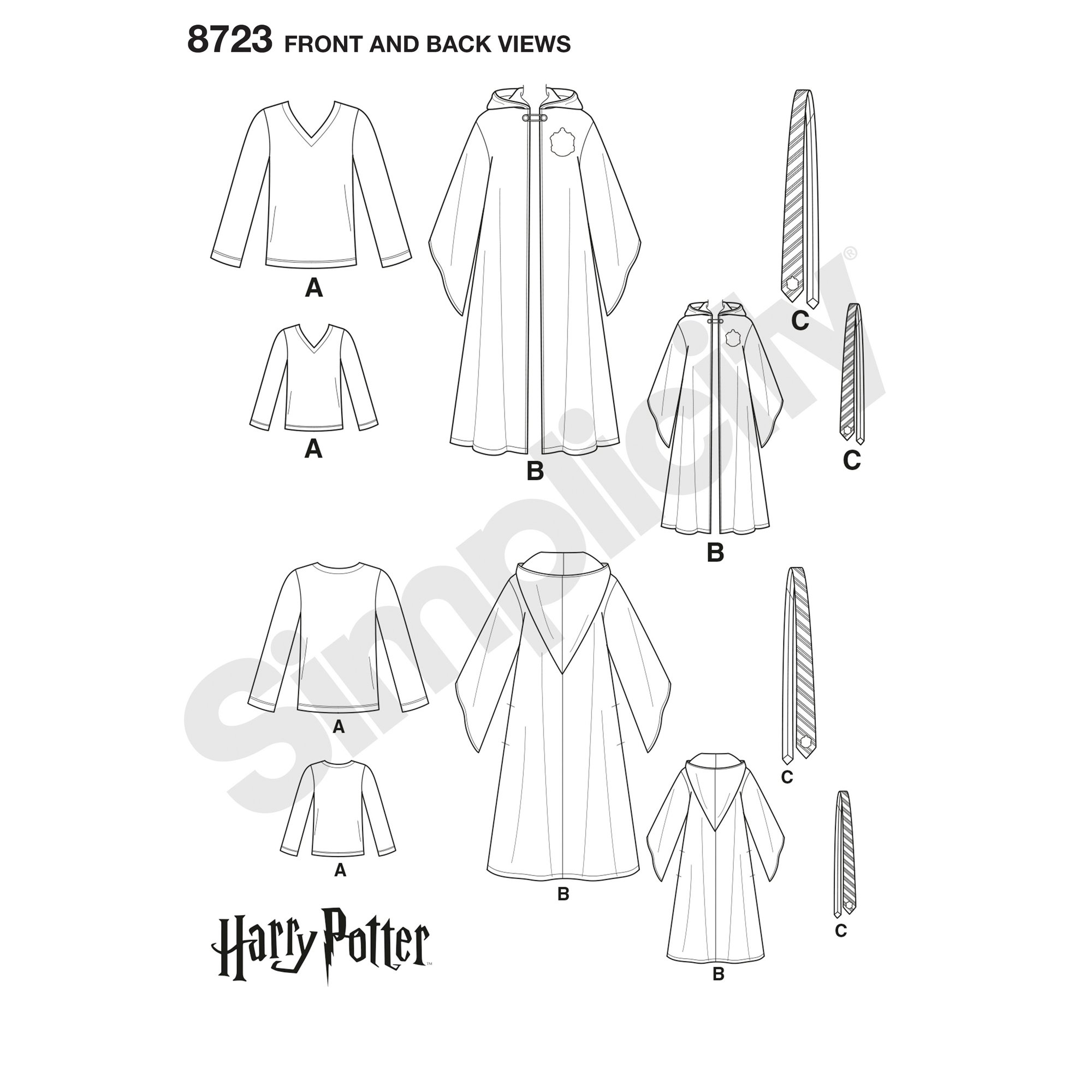 Simplicity 8723 Harry Potter Cosplay and Halloween Costume Sewing Pattern, Kids Teens and Adult Sizes XS-XL