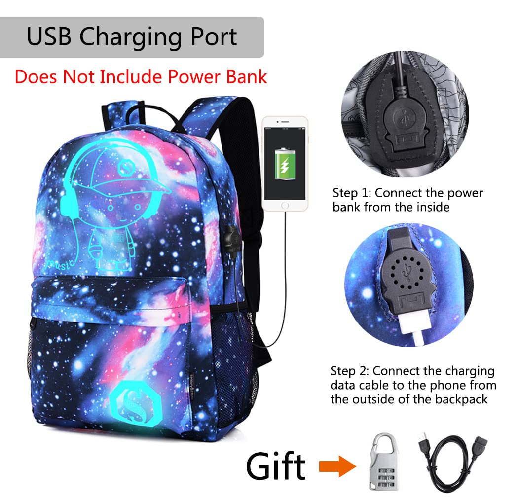 Lmeison Backpack for School Girls Boys, Bookbags for Teen Boys, Anime Cartoon Luminous Backpack with USB Charging Port, Cool Anime Backpack