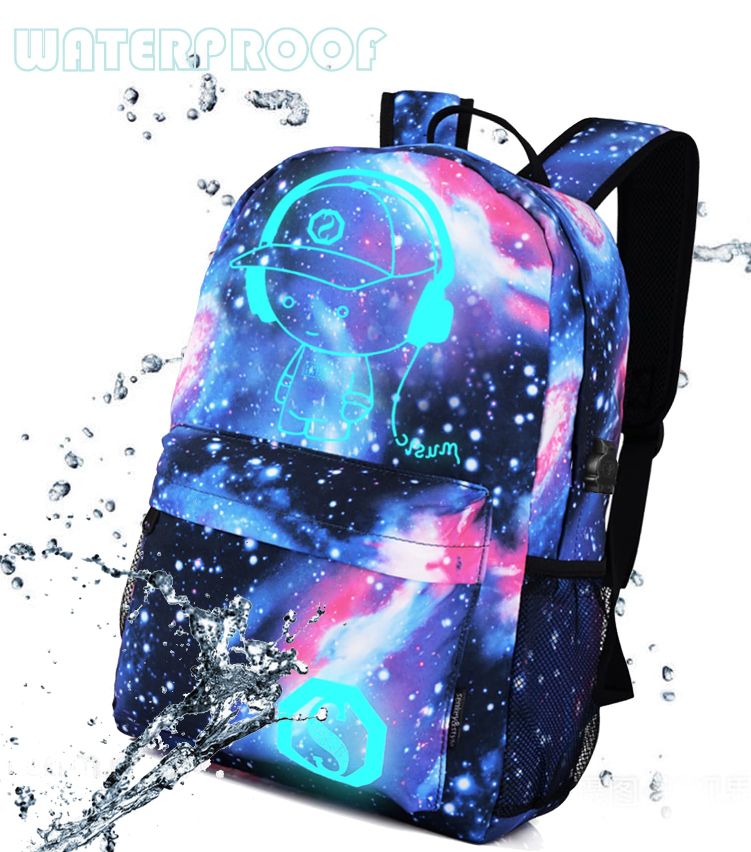Lmeison Backpack for School Girls Boys, Bookbags for Teen Boys, Anime Cartoon Luminous Backpack with USB Charging Port, Cool Anime Backpack