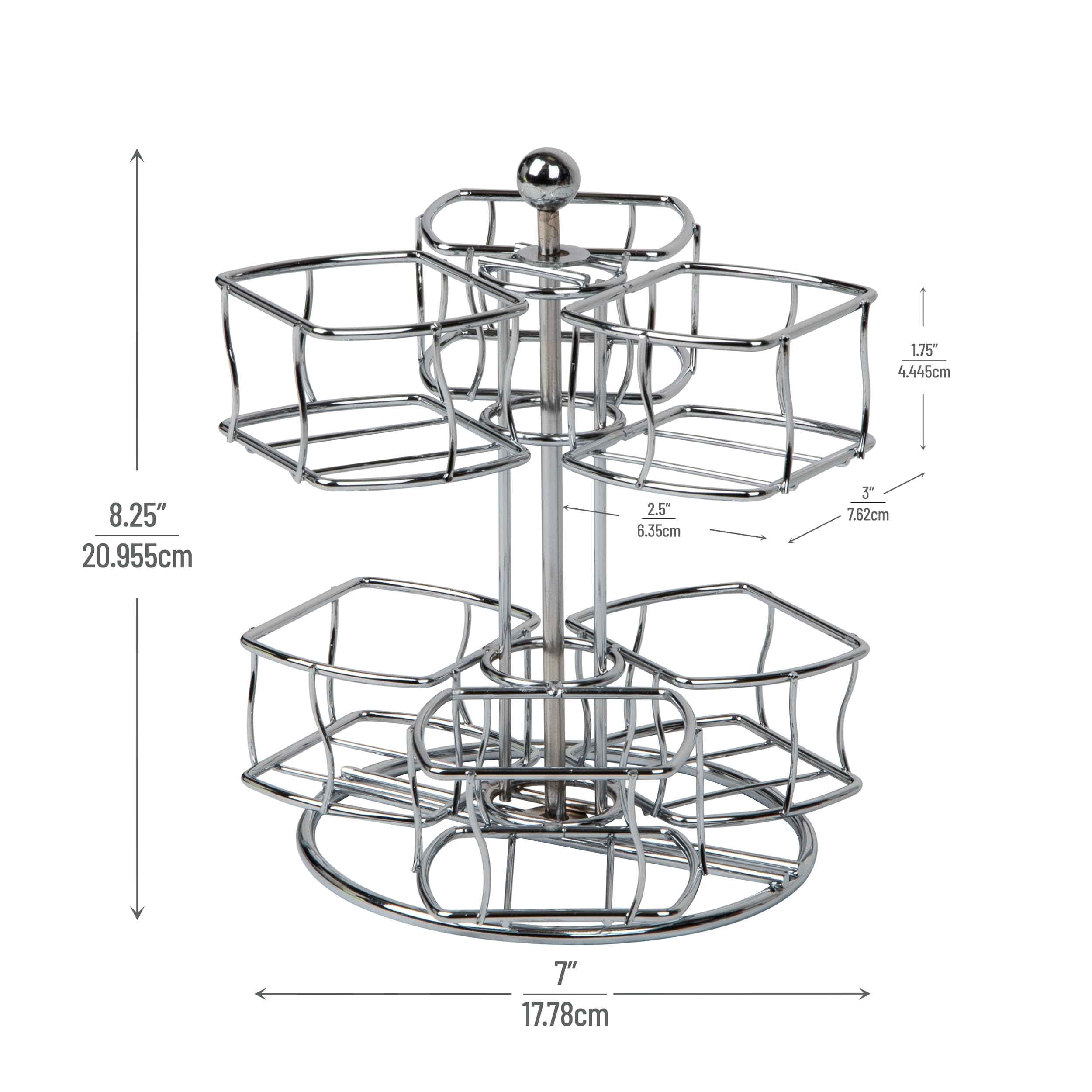 Mind Reader Tea Bag Carousel, Wire Holder, Rotating Organizer, Lazy Susan, Holds up to 60, 7 x 7 x 8.5 inches, Silver