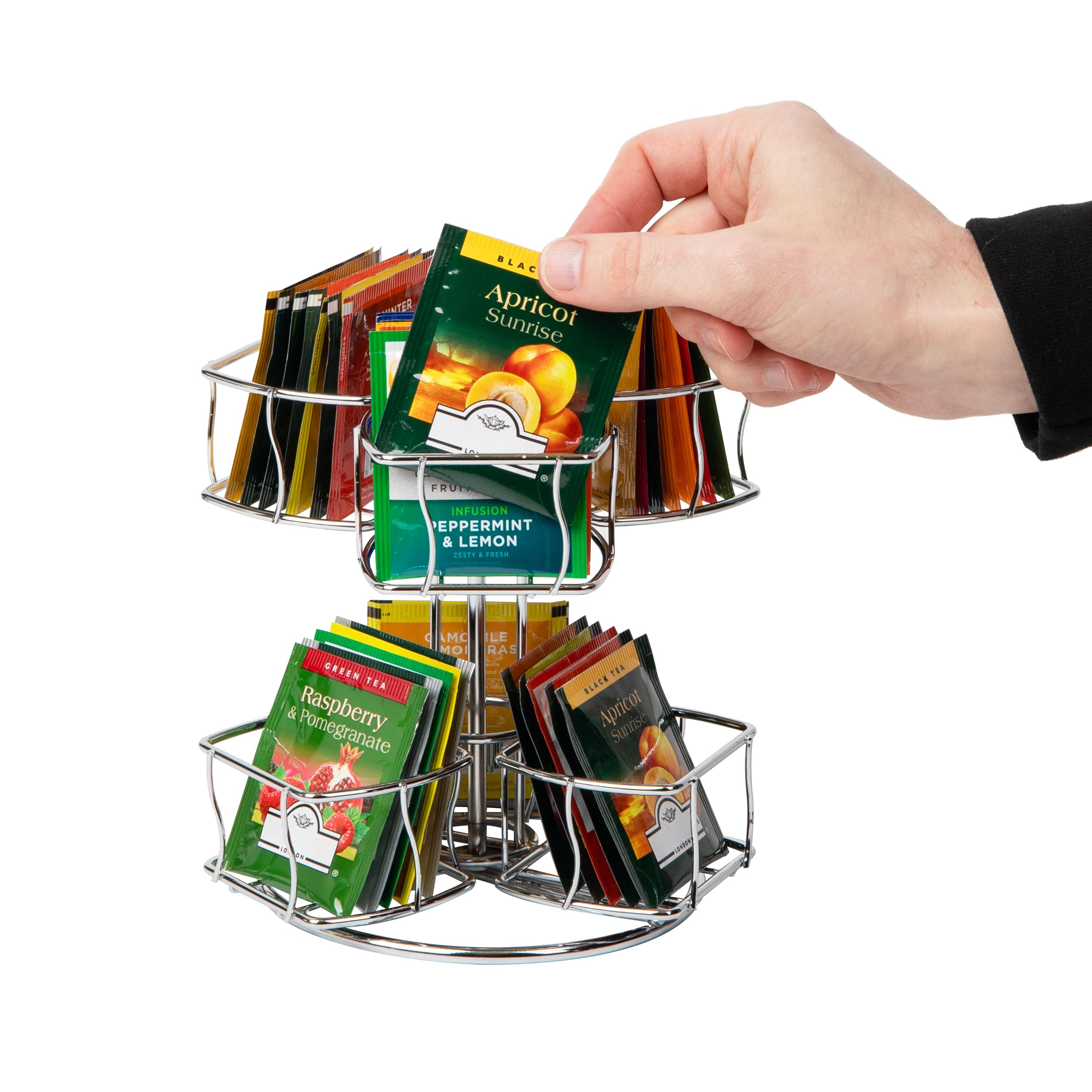 Mind Reader Tea Bag Carousel, Wire Holder, Rotating Organizer, Lazy Susan, Holds up to 60, 7 x 7 x 8.5 inches, Silver