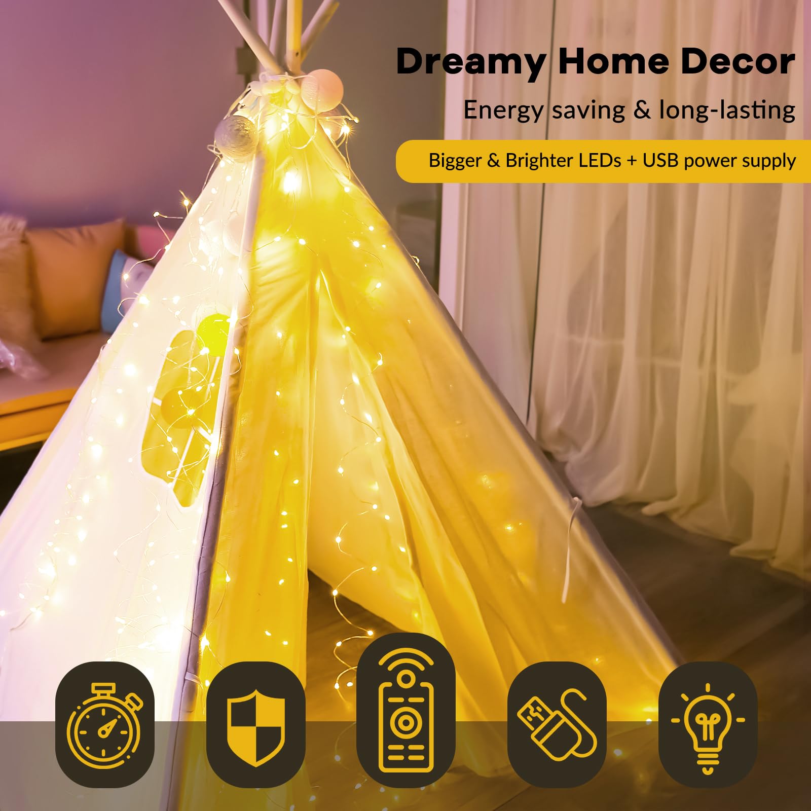 HXWEIYE 300LED Fairy Curtain Lights, USB Plug in 8 Modes Christmas Fairy String Hanging Lights with Remote Controller for Bedroom, Indoor, Outdoor, Weddings, Party, Decorations（9.8x9.8Ft, Warm White）