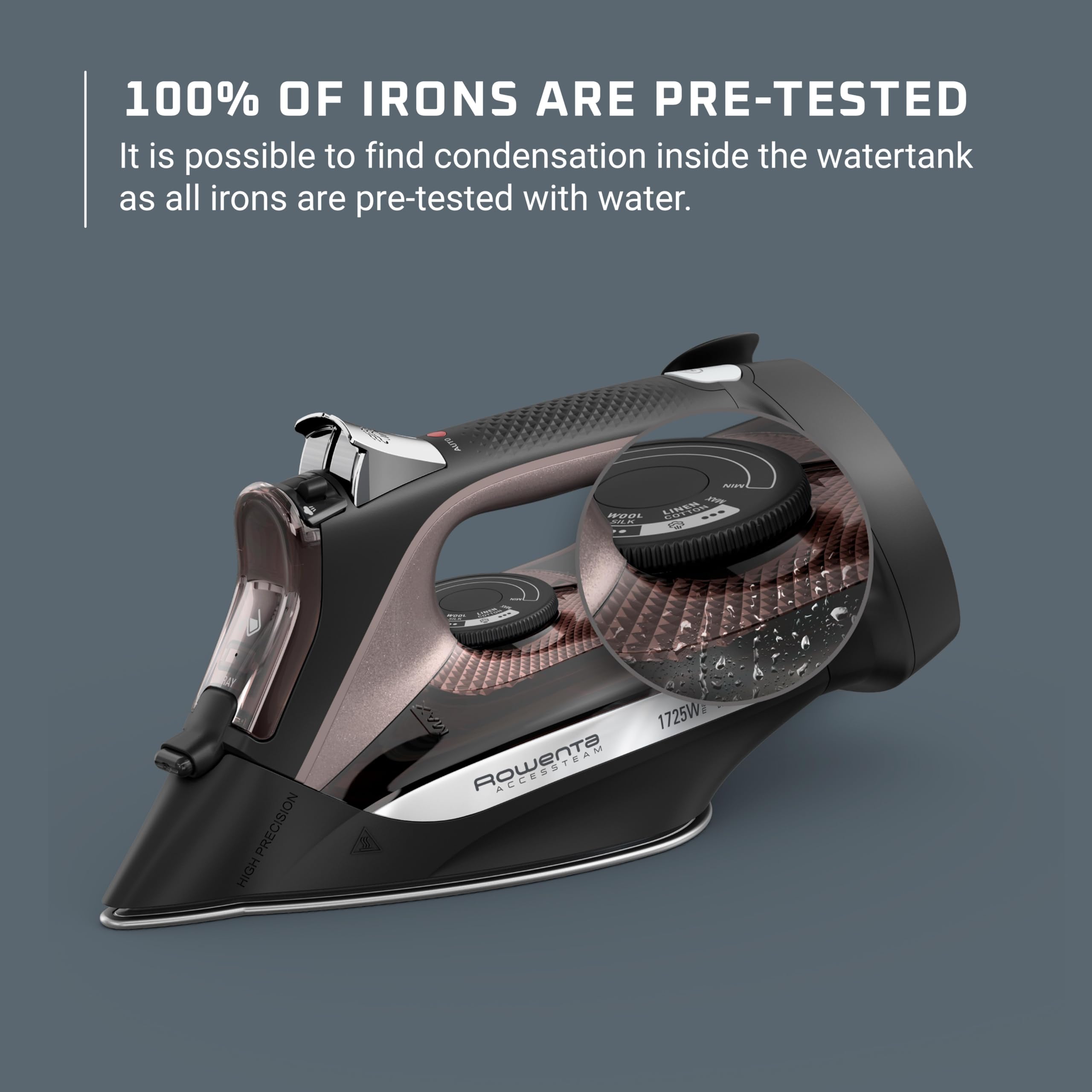 Rowenta DW2459 Access Steam Iron with Retractable Cord and Stainless Steel Soleplate, Black Large