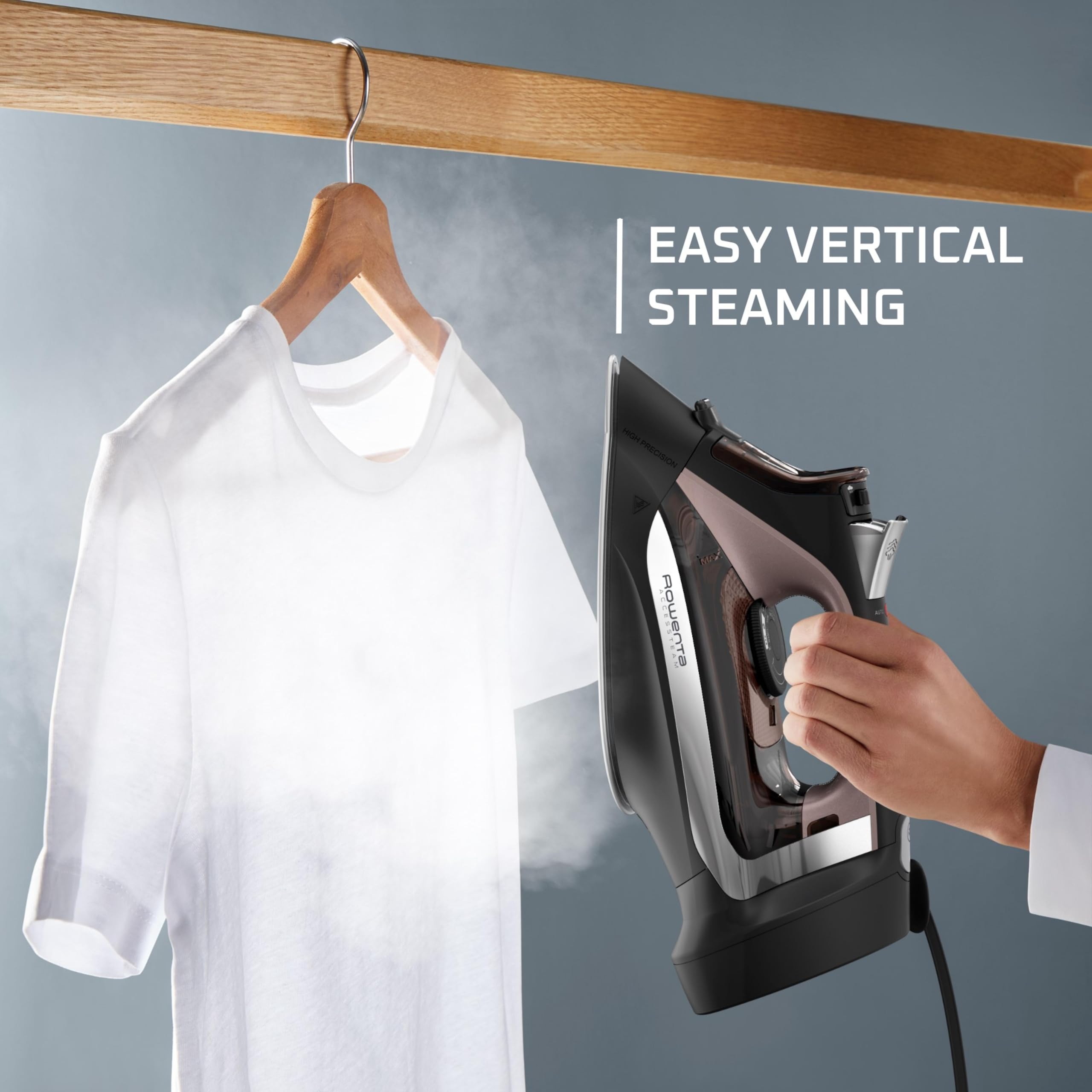 Rowenta DW2459 Access Steam Iron with Retractable Cord and Stainless Steel Soleplate, Black Large