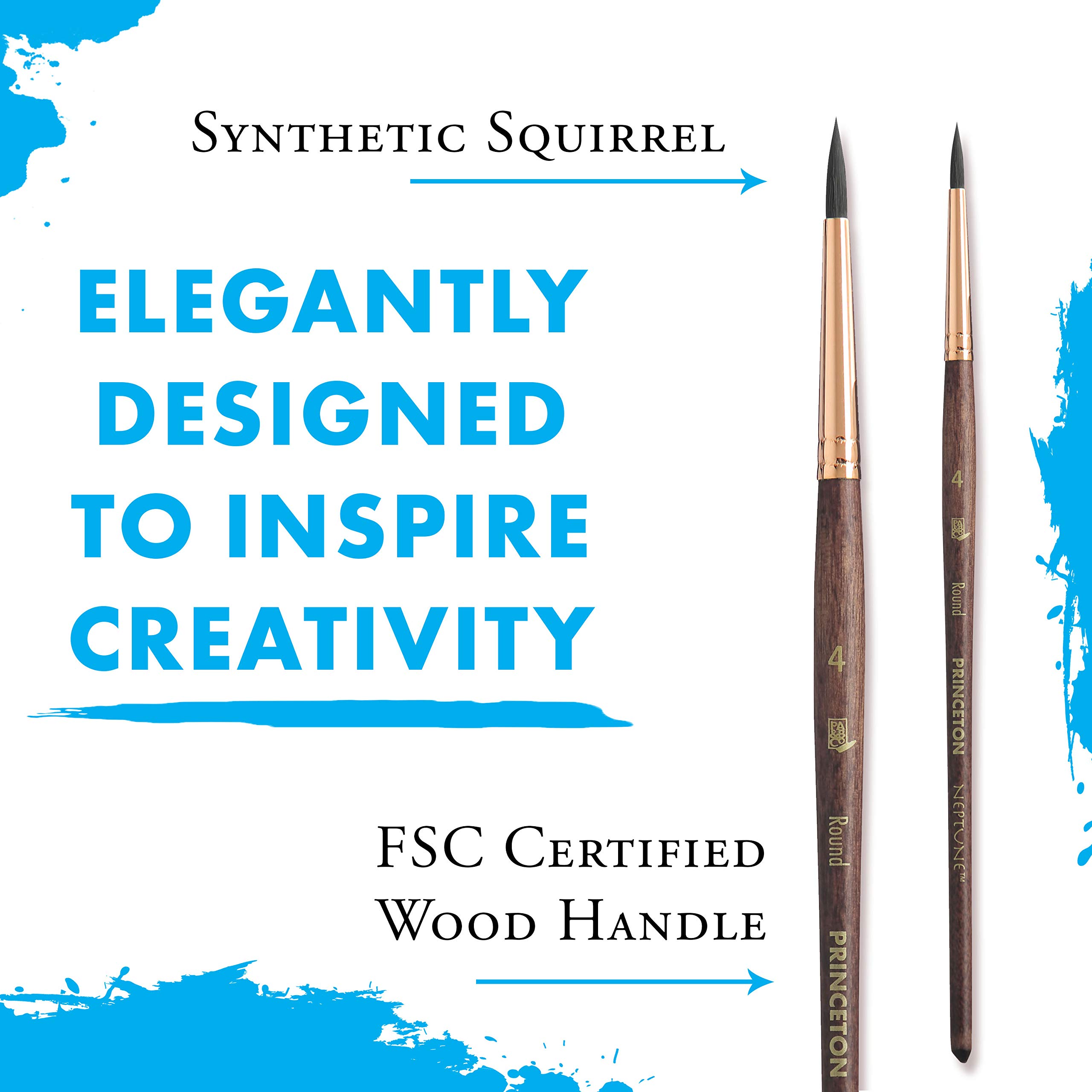 Princeton Artist Brush Neptune, Brushes for Watercolor Series 4750, Round Synthetic Squirrel, Size 4