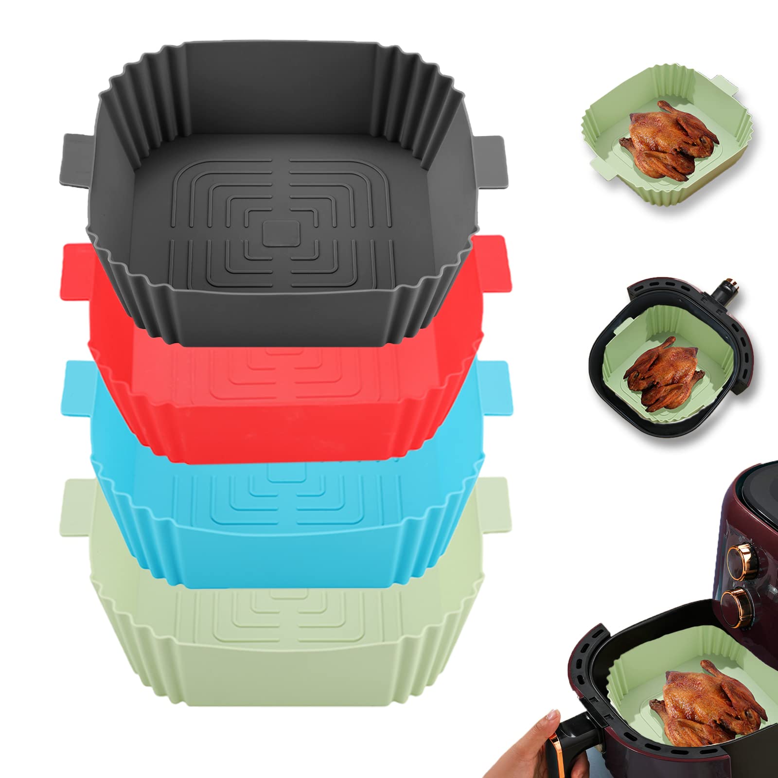 Silicone Air Fryer Liners,LYHOLKEER 4Pcs Air Fryer Silicone Reusable Liners Square,Food Safe Air Fryers Oven Accessories,Replacement Of Flammable Parchment Liner Paper,Silicone Baking Tray Pots