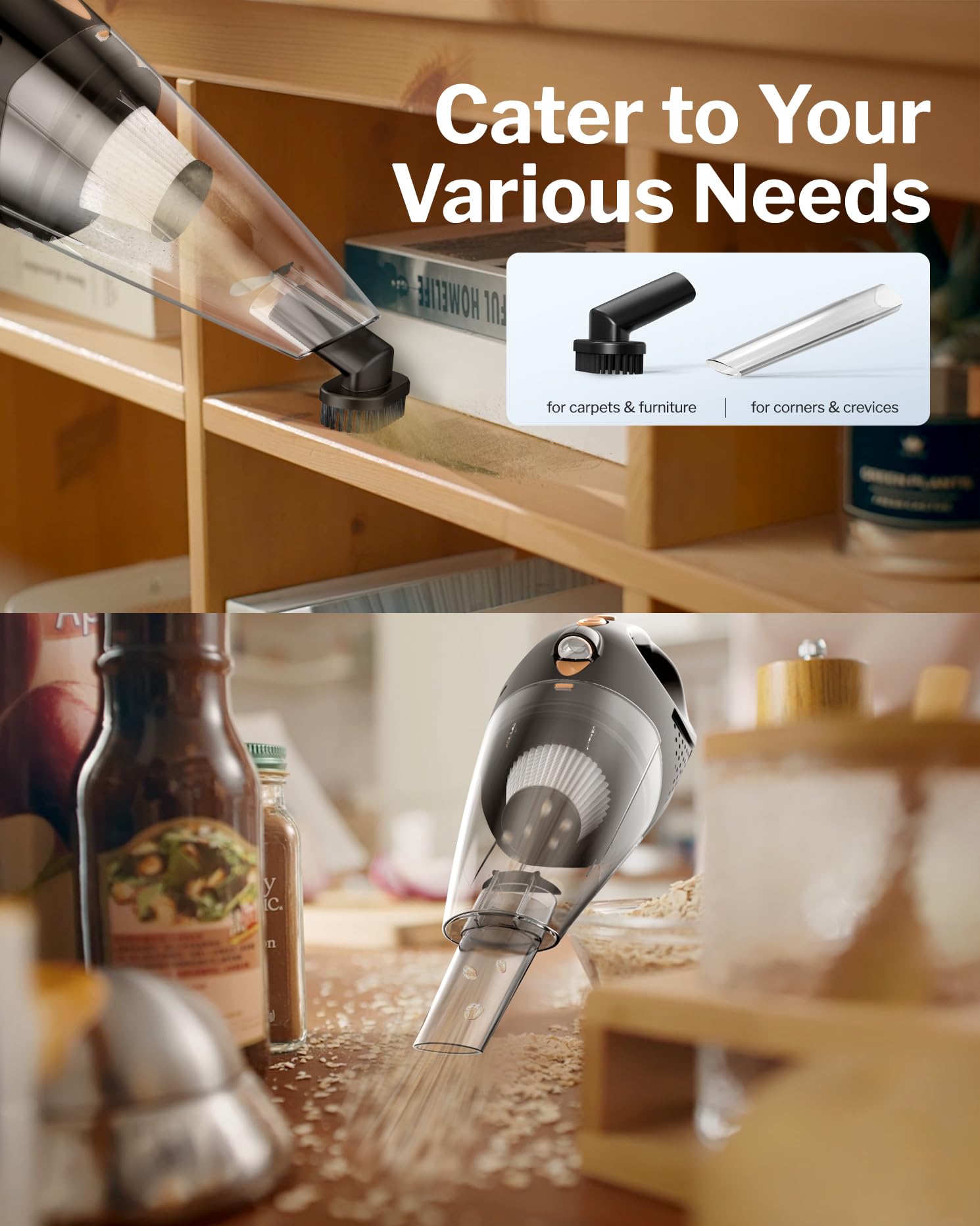 Powools Car Vacuum Cordless Rechargeable - Handheld Vacuum Cleaner High Power with Fast Cahrge Tech, Portable Vacuum with Large-Capacity Battery, Handy Handheld Vac with LED Light, Silver (PL8189)