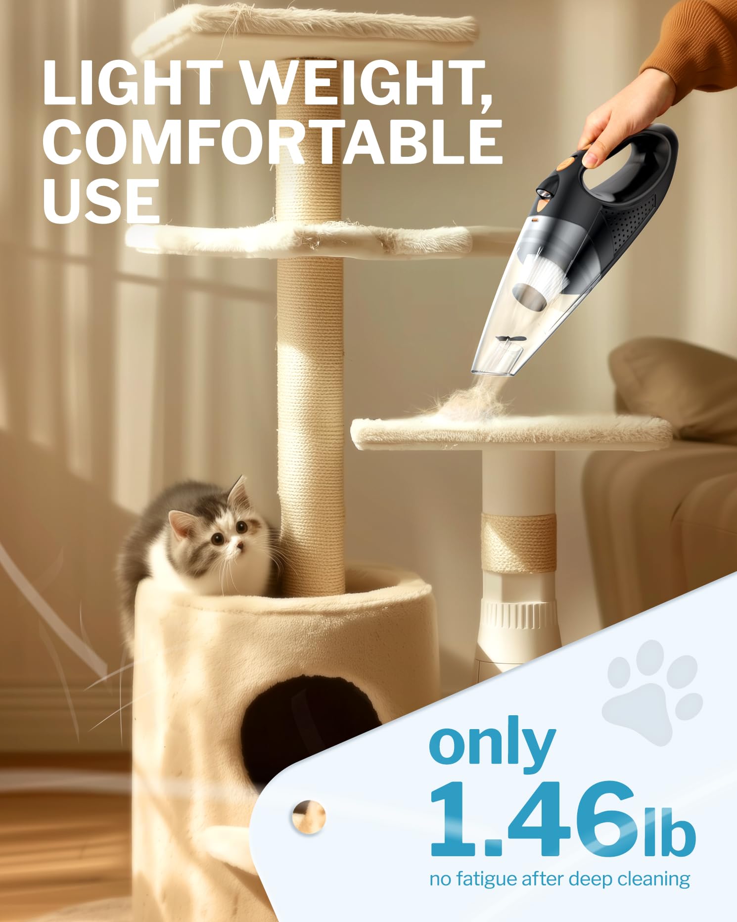 Powools Car Vacuum Cordless Rechargeable - Handheld Vacuum Cleaner High Power with Fast Cahrge Tech, Portable Vacuum with Large-Capacity Battery, Handy Handheld Vac with LED Light, Silver (PL8189)