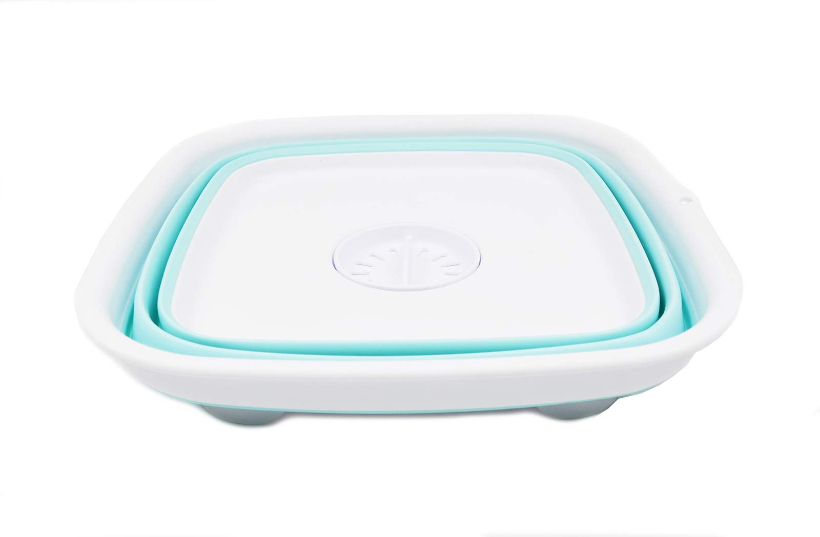 SAMMART 9.3L (2.46Gallon) Collapsible Dishpan with Draining Plug - Foldable Washing Basin - Portable Dish Washing Tub - Space Saving Kitchen Storage Tray (1, Grey/Bright Blue)