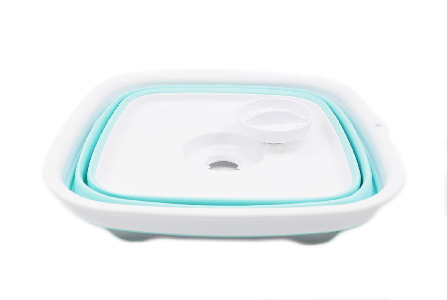 SAMMART 9.3L (2.46Gallon) Collapsible Dishpan with Draining Plug - Foldable Washing Basin - Portable Dish Washing Tub - Space Saving Kitchen Storage Tray (1, Grey/Bright Blue)