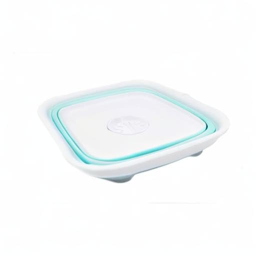 SAMMART 9.3L (2.46Gallon) Collapsible Dishpan with Draining Plug - Foldable Washing Basin - Portable Dish Washing Tub - Space Saving Kitchen Storage Tray (1, Grey/Bright Blue)