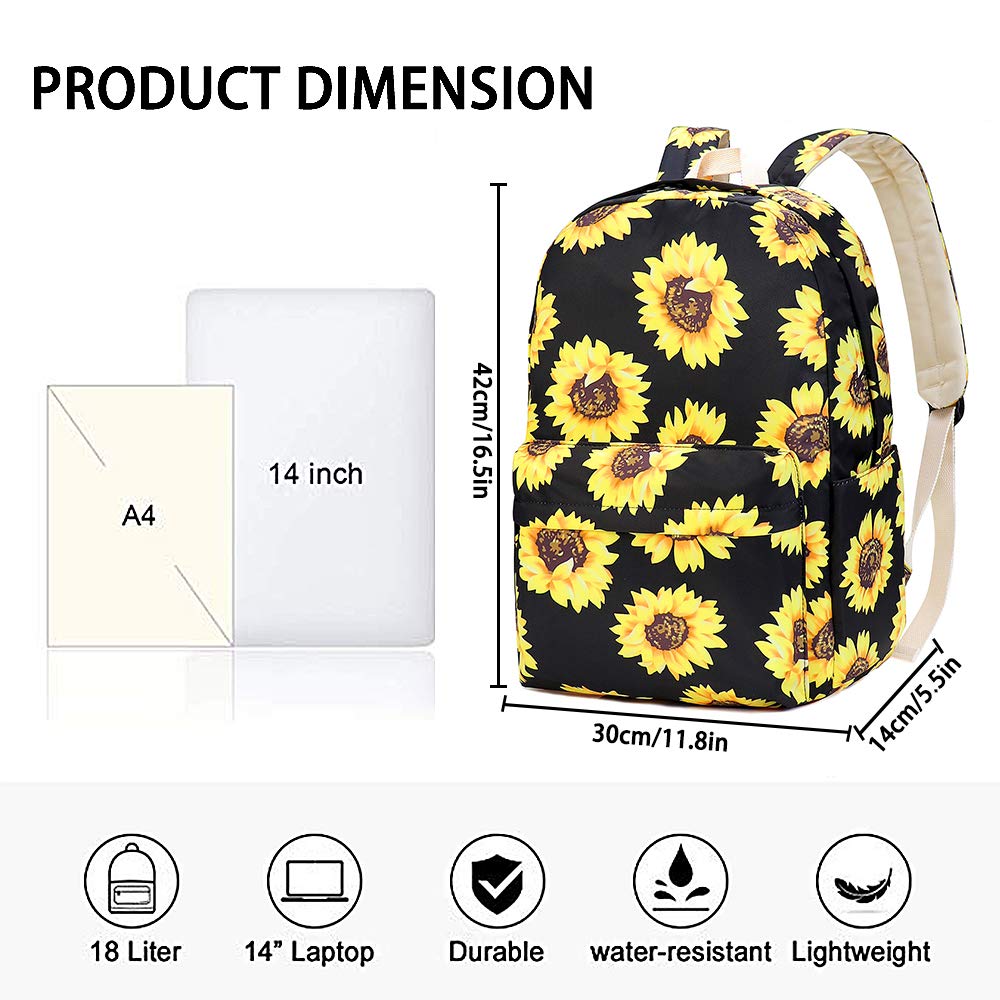Sunflower Backpack for Girls, Floral School Bags Bookbags