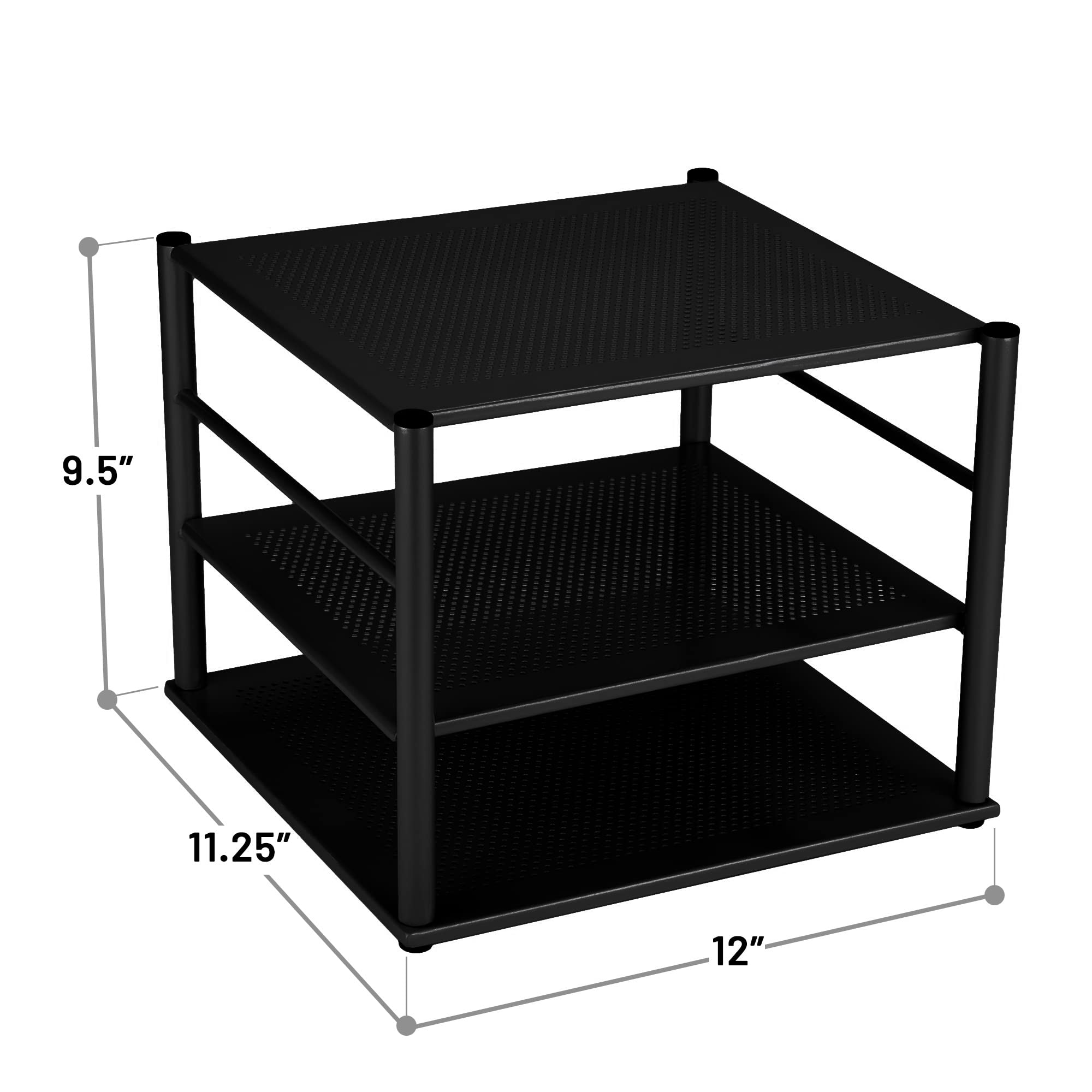 Kitchen Cabinet Organizer β Full Metal 3-Tier Black Pantry Organizer with Adjustable Shelves β Kitchen Foil and Plastic Wrap Organizer for RV, Camper, Home Organization and Storage β 12 x 11.25 inch