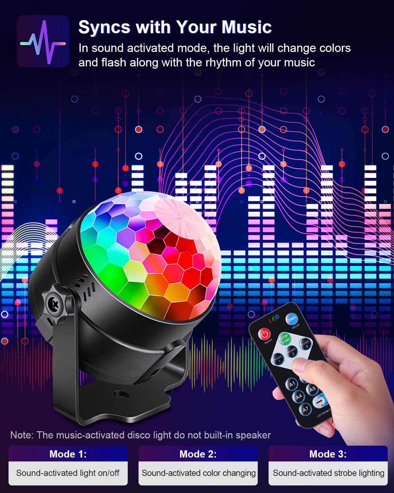 [2-Pack] Sound Activated Party Lights with Remote Control Dj Lighting, RGB Disco Ball Light, Strobe Lamp 7 Modes Stage Par Light for Home Room Dance Parties Bar Karaoke Christmas Wedding Show Club