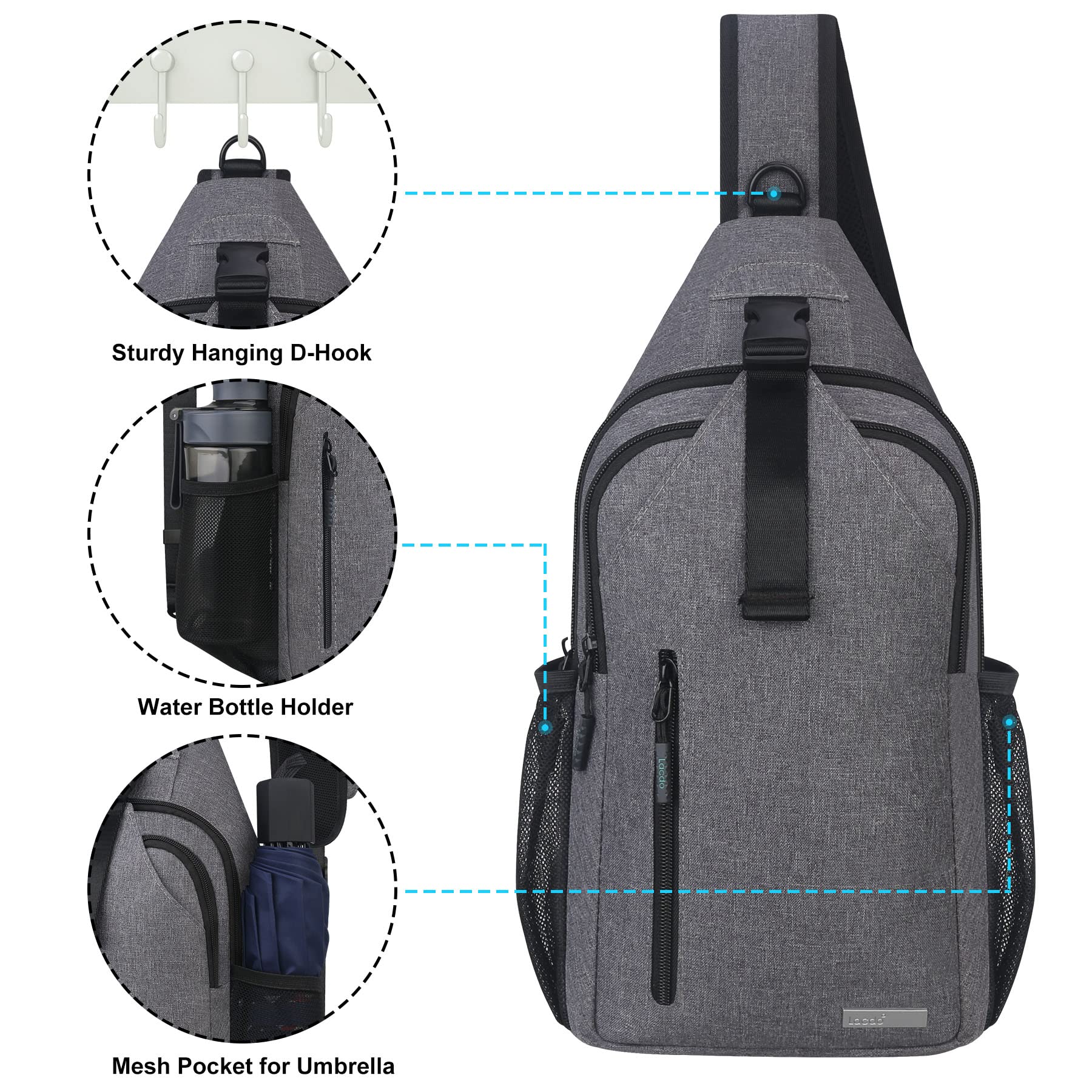 Lacdo Sling Bag Sling Backpack Travel Hiking Daypack Crossbody Shoulder Bag