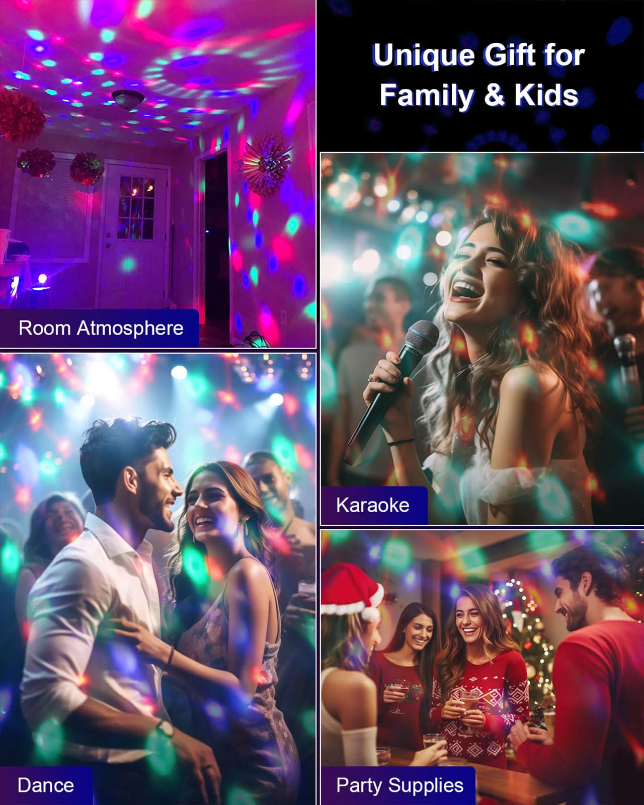 [2-Pack] Sound Activated Party Lights with Remote Control Dj Lighting, RGB Disco Ball Light, Strobe Lamp 7 Modes Stage Par Light for Home Room Dance Parties Bar Karaoke Christmas Wedding Show Club