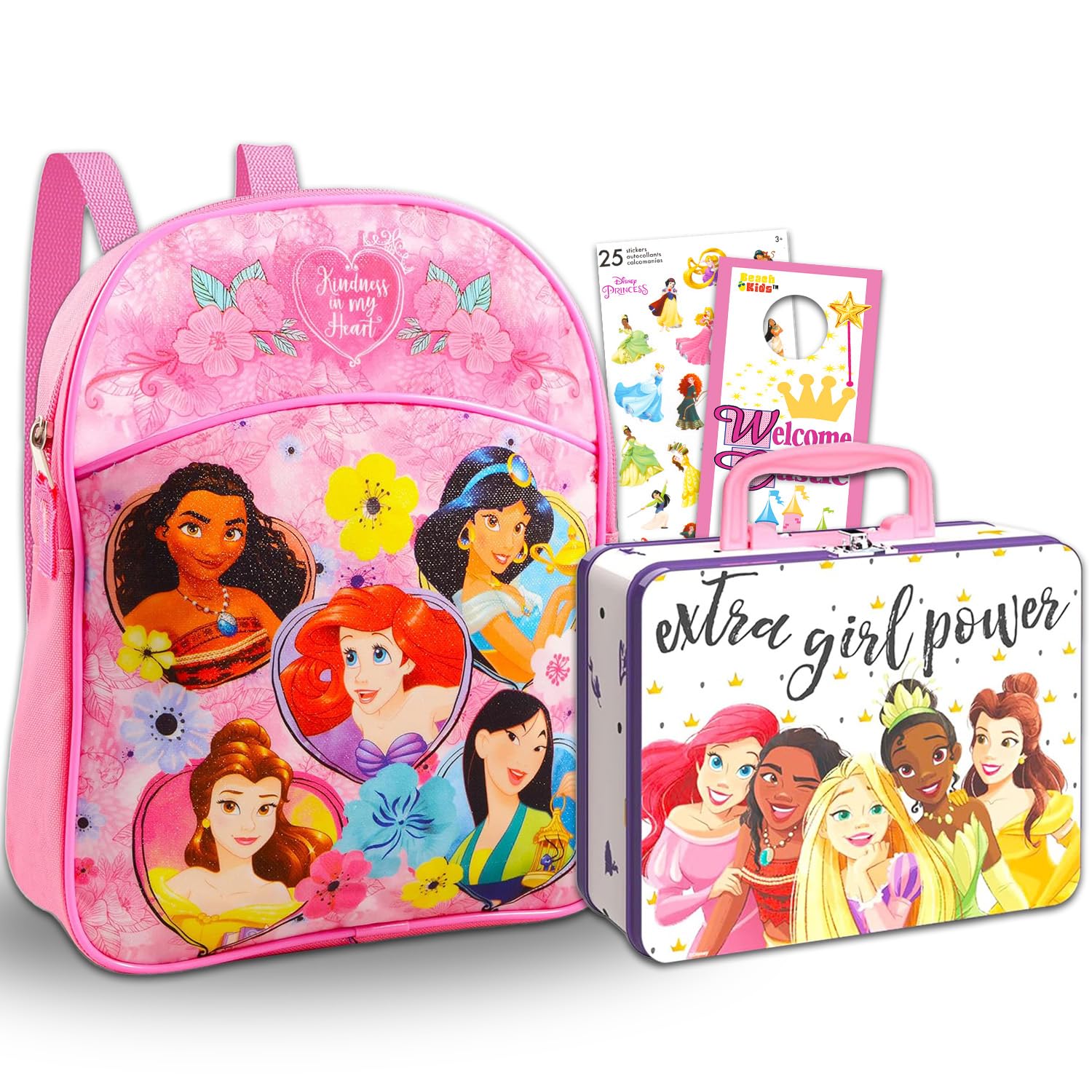 Disney Princess Mini Backpack for Girls - Bundle with 11" Princess Backpack, 48 Pc Disney Princess Puzzle, Stickers, More | Disney Princess Backpack Set