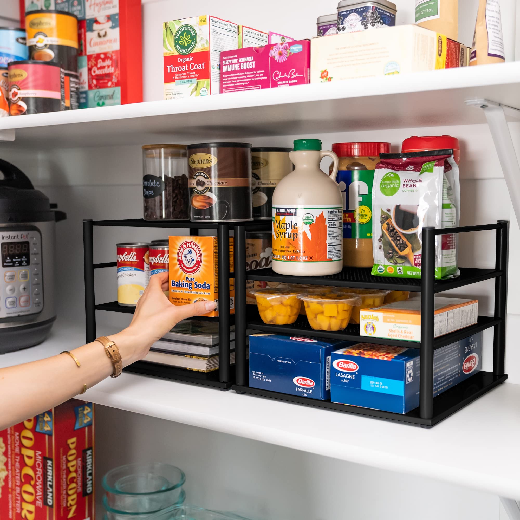 Kitchen Cabinet Organizer β Full Metal 3-Tier Black Pantry Organizer with Adjustable Shelves β Kitchen Foil and Plastic Wrap Organizer for RV, Camper, Home Organization and Storage β 12 x 11.25 inch