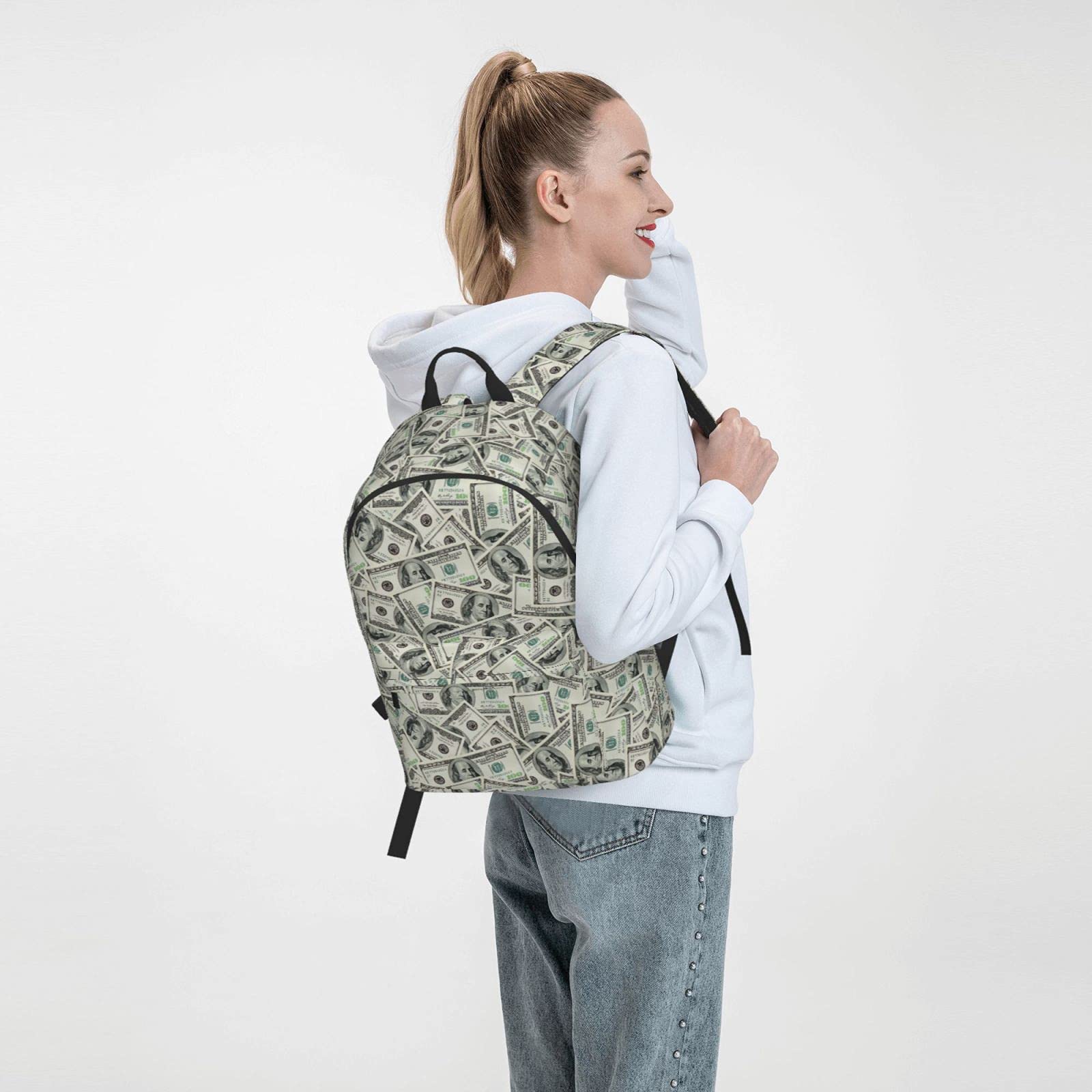 FeHuew 16 inch backpack US Dollar Money Laptop Backpack Full Print School Bookbag Shoulder Bag for Travel Daypack