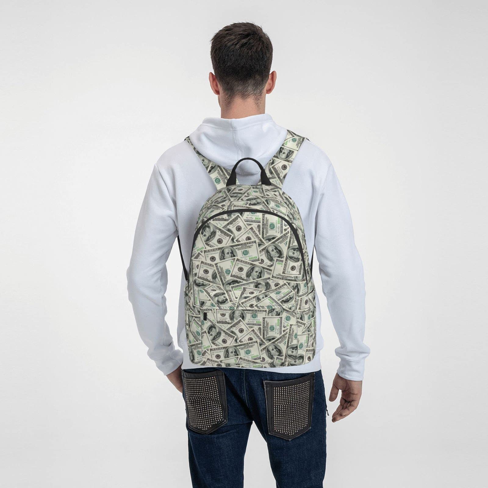 FeHuew 16 inch backpack US Dollar Money Laptop Backpack Full Print School Bookbag Shoulder Bag for Travel Daypack