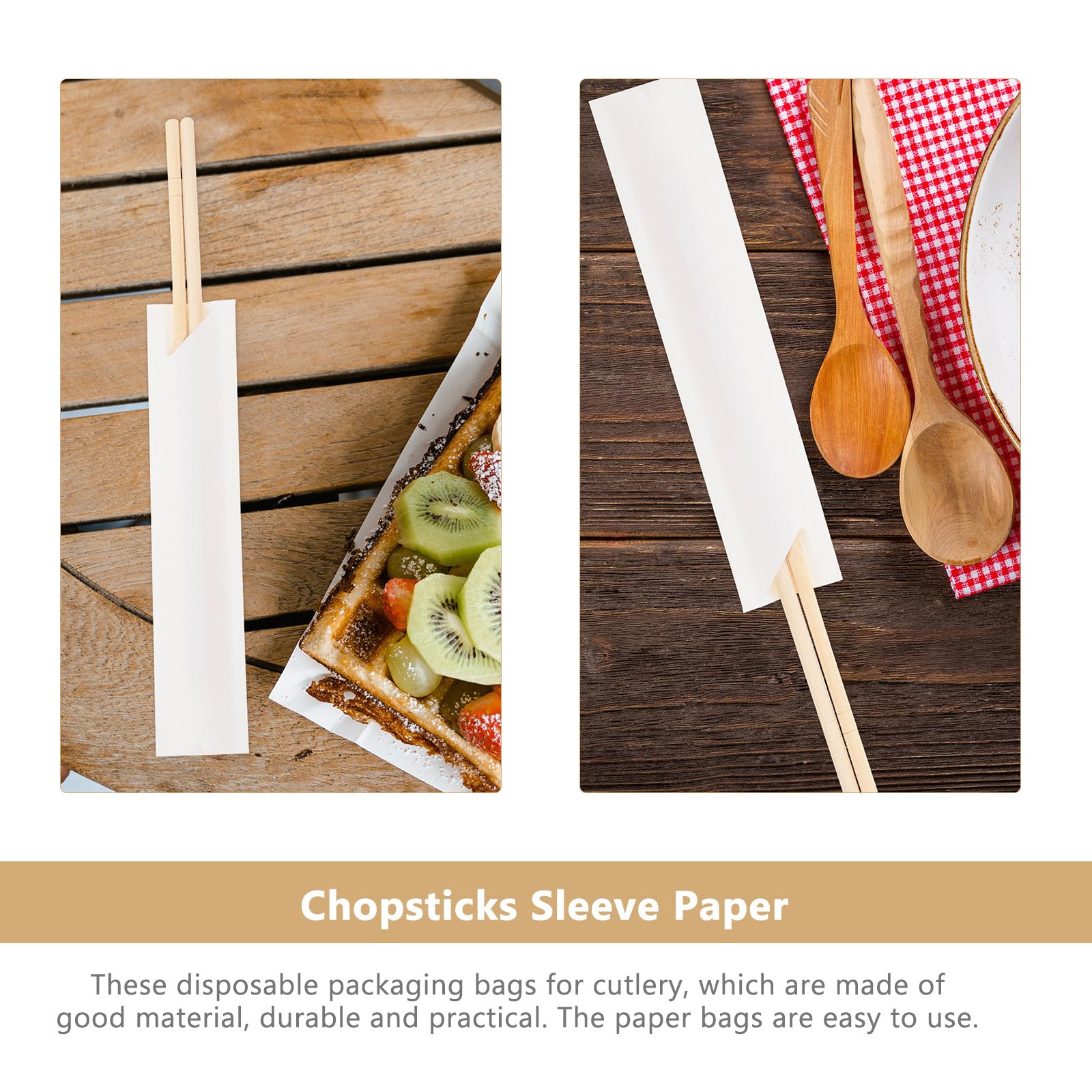 Garneck 100Pcs Chopsticks Paper Bag Cutlery Paper Pocket Pouch Chopsticks Packing Sleeves Flatware Spoon Wrapping Bag for Home Shop White