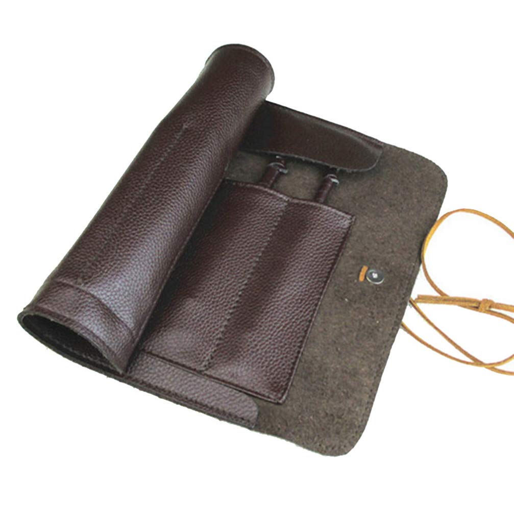 Hemoton 2 Pcs Leather Chef Knife Roll Bag Foldable Knife Culinary Bag Kitchen Knives Holder Organiser Utensils Wrap Bag Makeup Brush Roll Pouch Travel Tool Storage Container