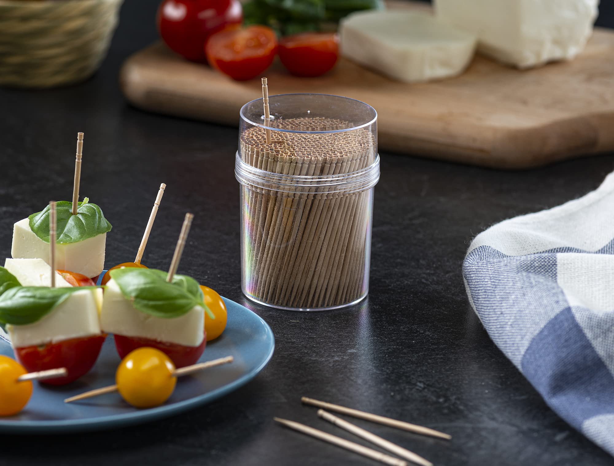 2500 Count Wooden Toothpicks + Reusable Holder Container | Sturdy Smooth Finish Bamboo Tooth Picks | Cocktail Picks | Toothpicks For Appetizers | Toothpicks Wood