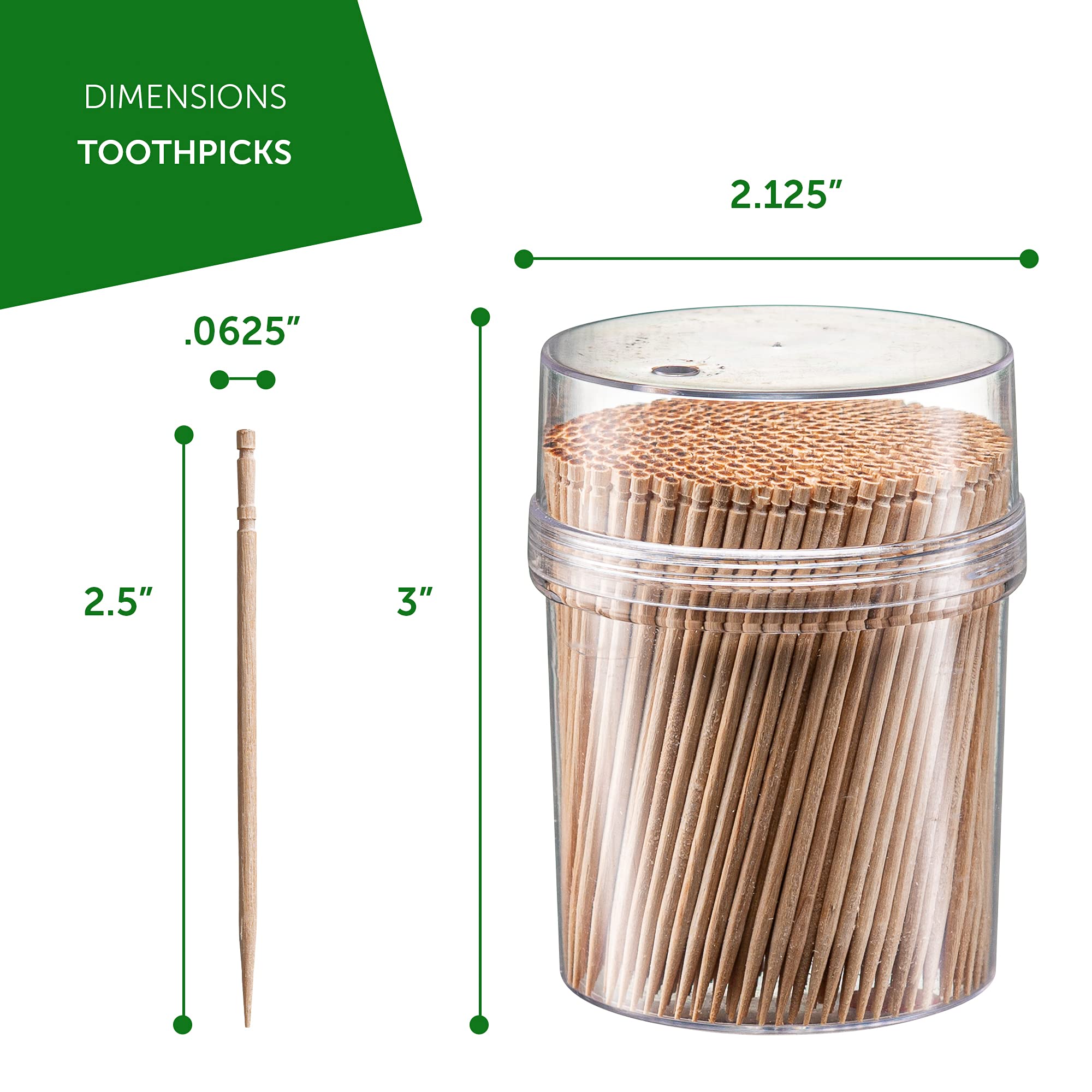 2500 Count Wooden Toothpicks + Reusable Holder Container | Sturdy Smooth Finish Bamboo Tooth Picks | Cocktail Picks | Toothpicks For Appetizers | Toothpicks Wood