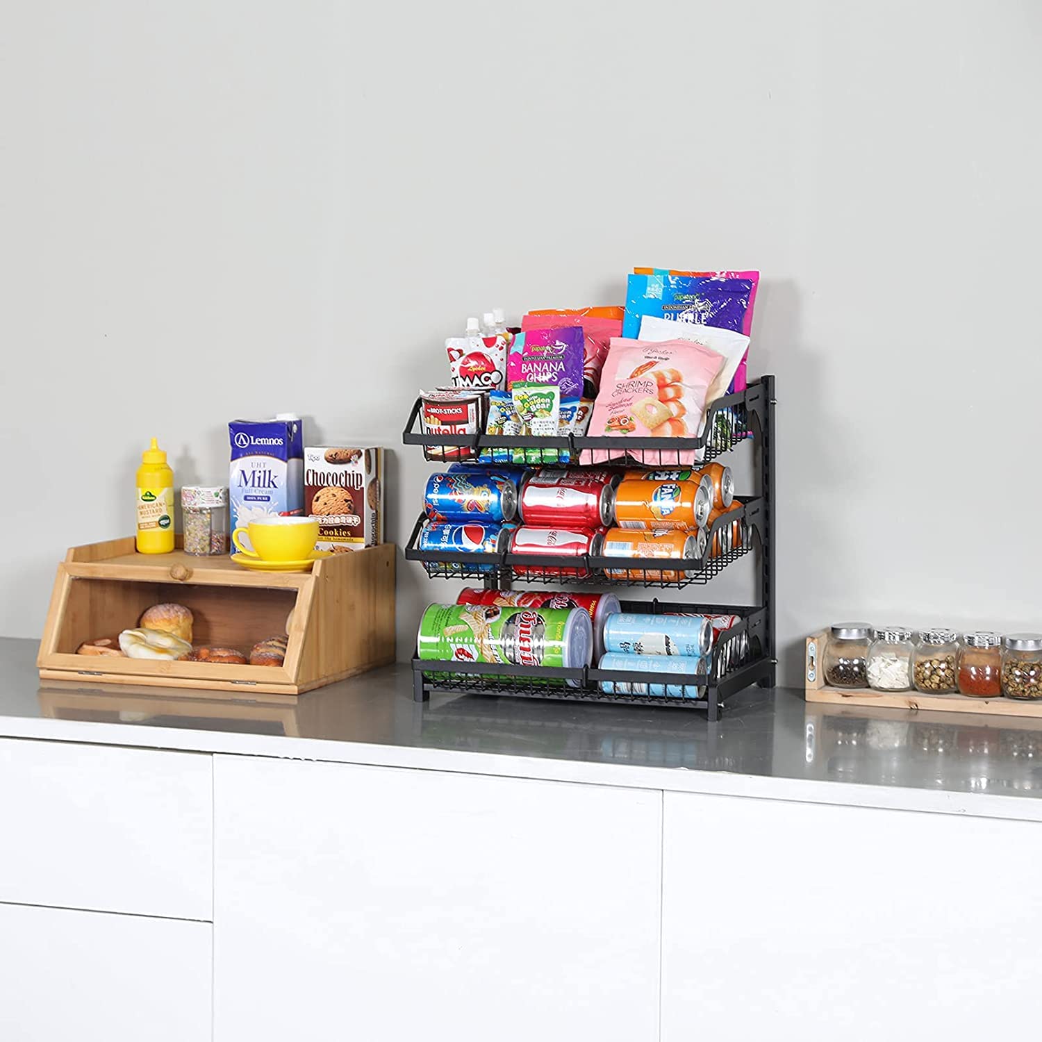 Yuyetuyo 3-Tier Can Rack Organizer for 54 Cans,Stacking Can Dispensers for Kitchen Cabinet Pantry Countertop,Stackable and Height Adjustable Can Rack Organizer with Adjustable Dividers