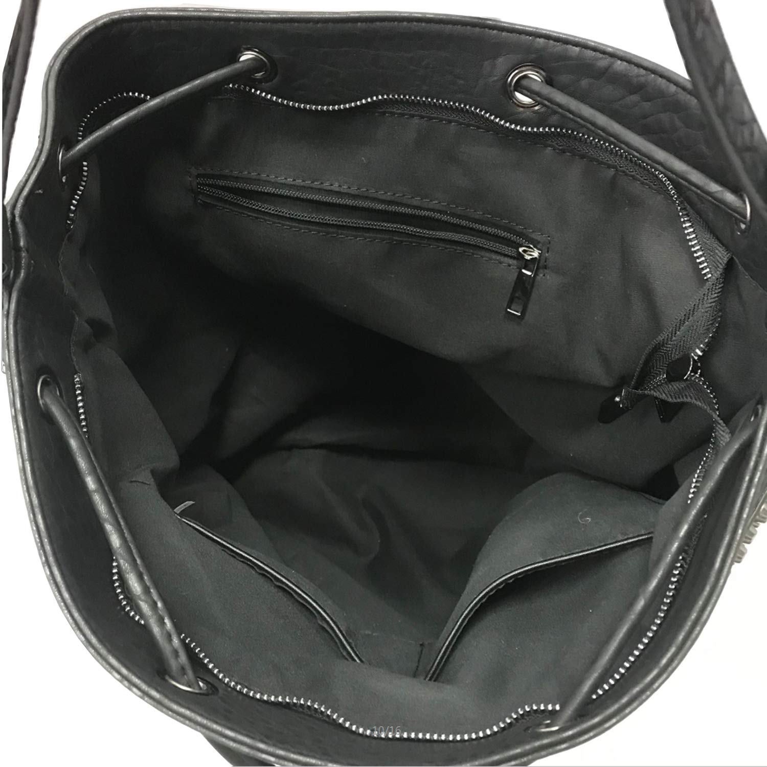 Chikencall Over-size Studded Bucket Bag or Women,3 Ways Multifunction Backpack Vegan Leather Punk Rock Rivet Large Shoulder Bag Crossbody Bag Black