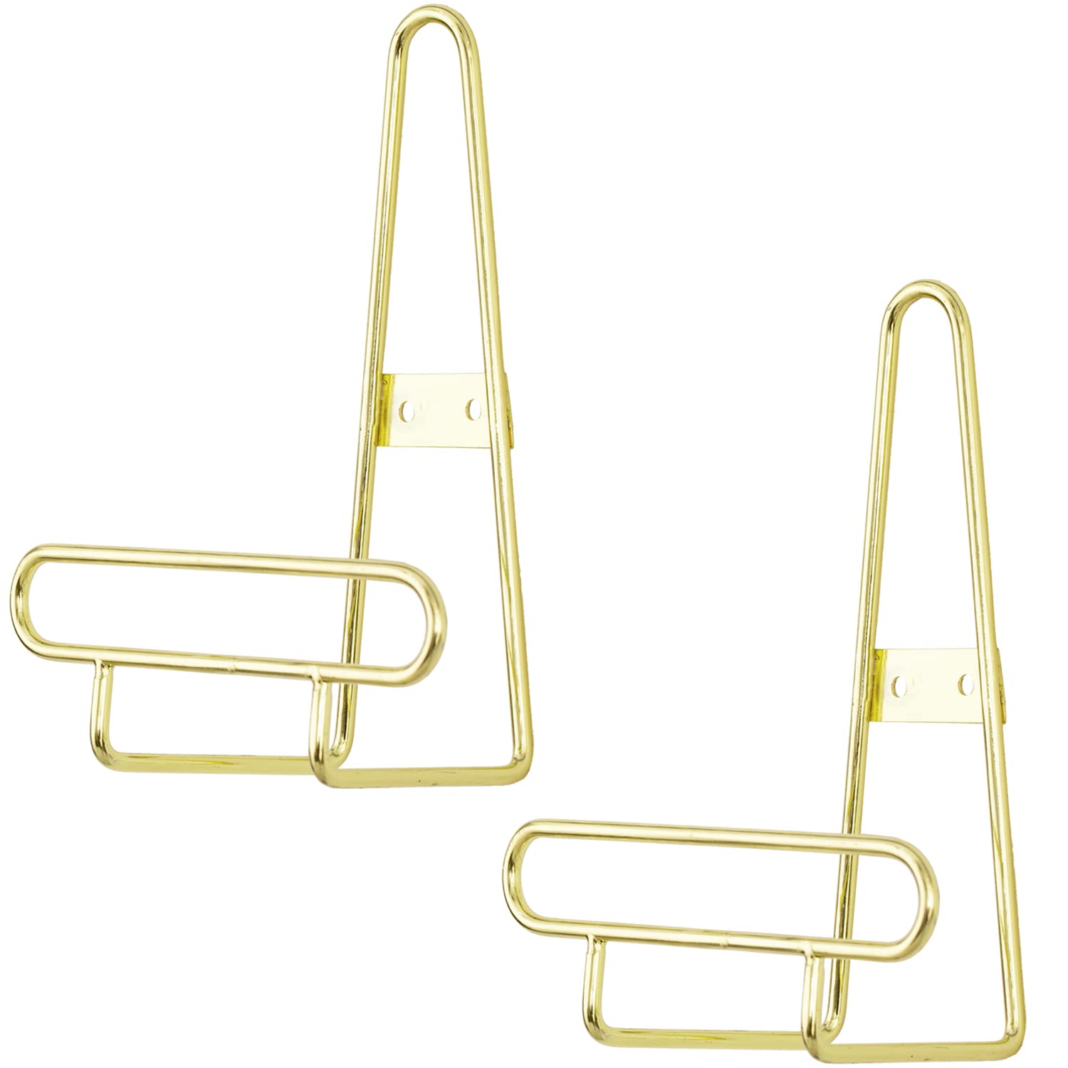 MyGift Wall Mounted Brass Tone Metal Wire Vertical Plate Holder, Decorative Hanging Collectible Plate Display Rack - Holds Single Plate Up To 8 Inches, Set of 2
