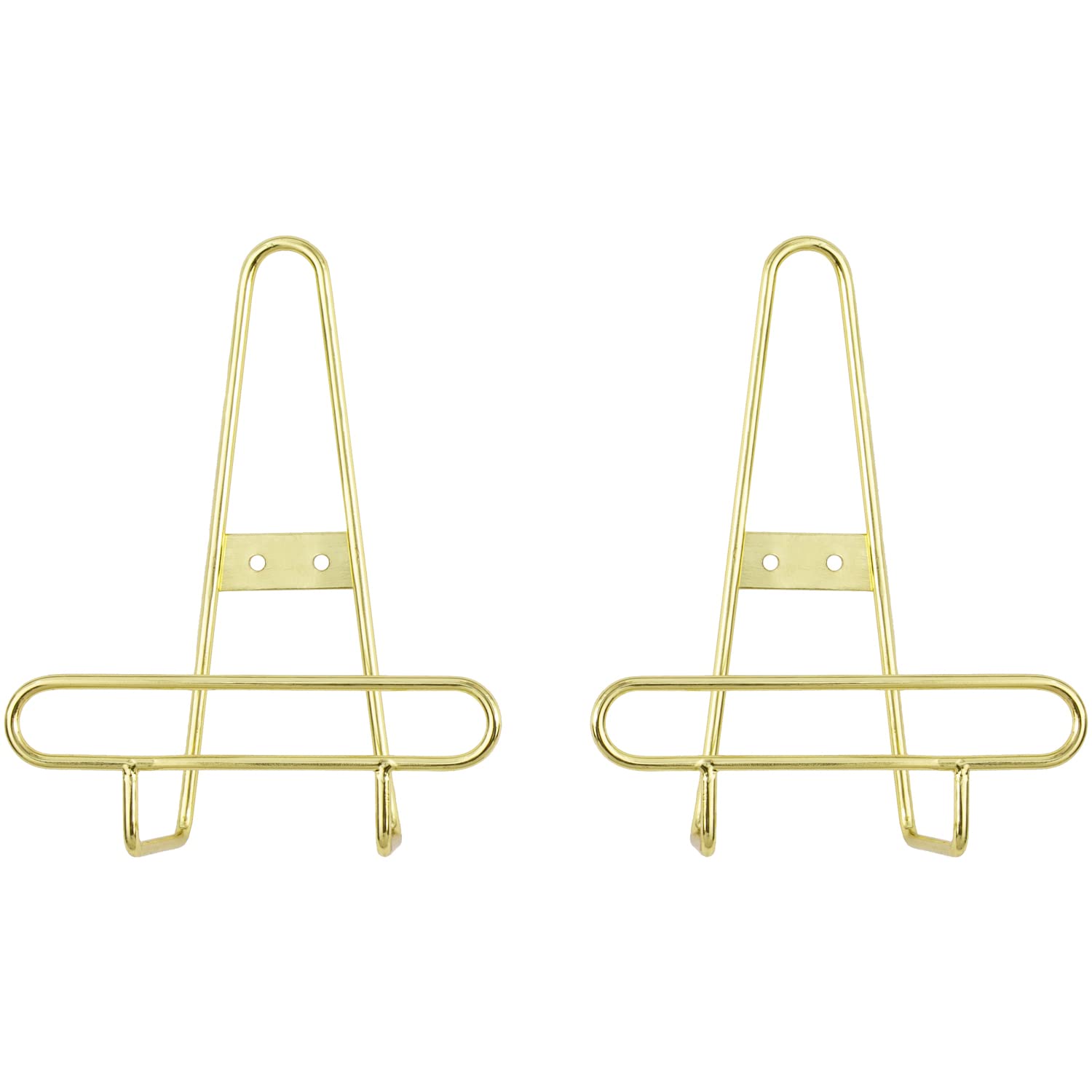 MyGift Wall Mounted Brass Tone Metal Wire Vertical Plate Holder, Decorative Hanging Collectible Plate Display Rack - Holds Single Plate Up To 8 Inches, Set of 2