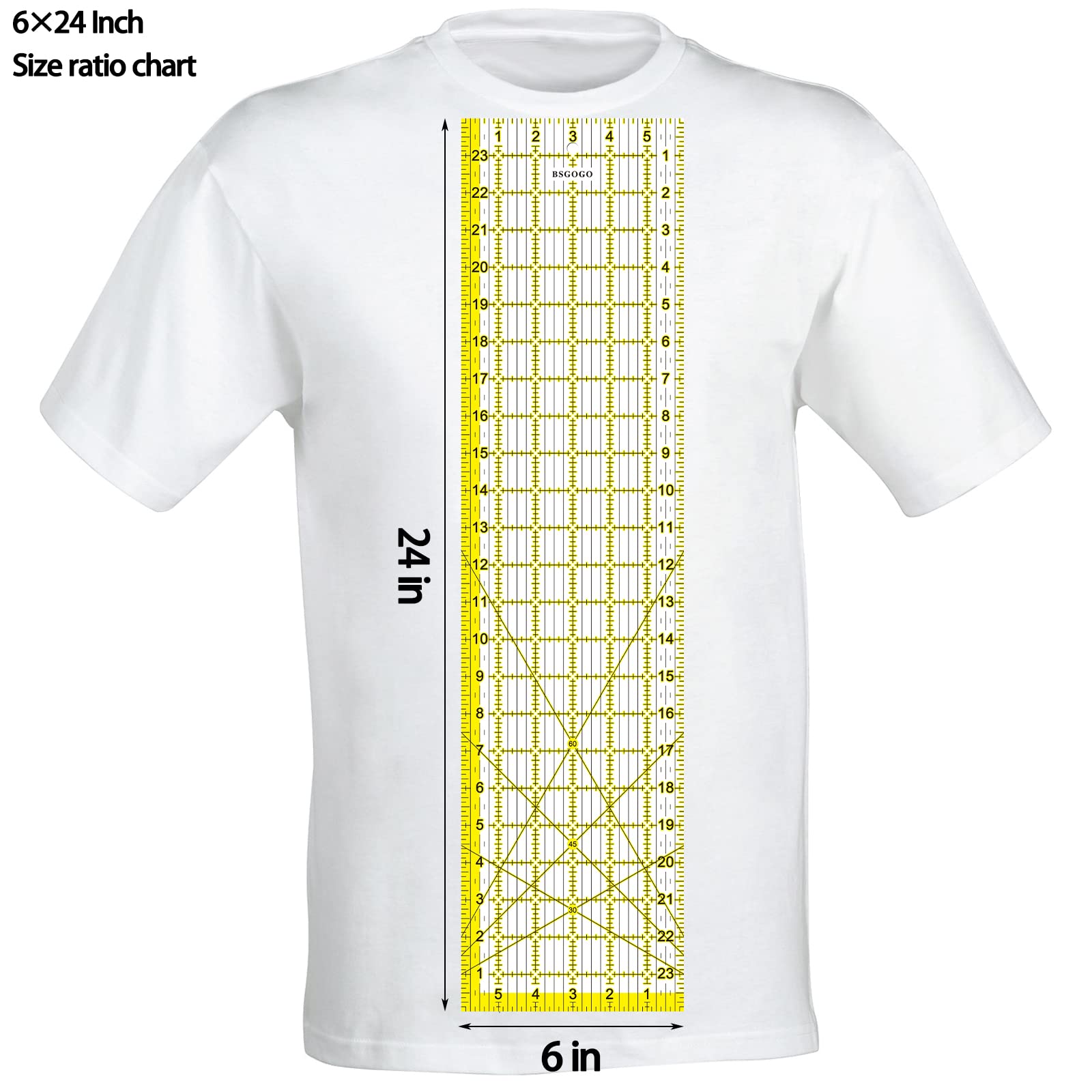 Acrylic Ruler 7 Piece Set , Non Slip Rings 50 Pieces,Quilting Rulers, Size (6"x24"),(2"x24"),(3"x18"),(3"x8"),(1.5"x12"),(1"x12"),(1"x6")