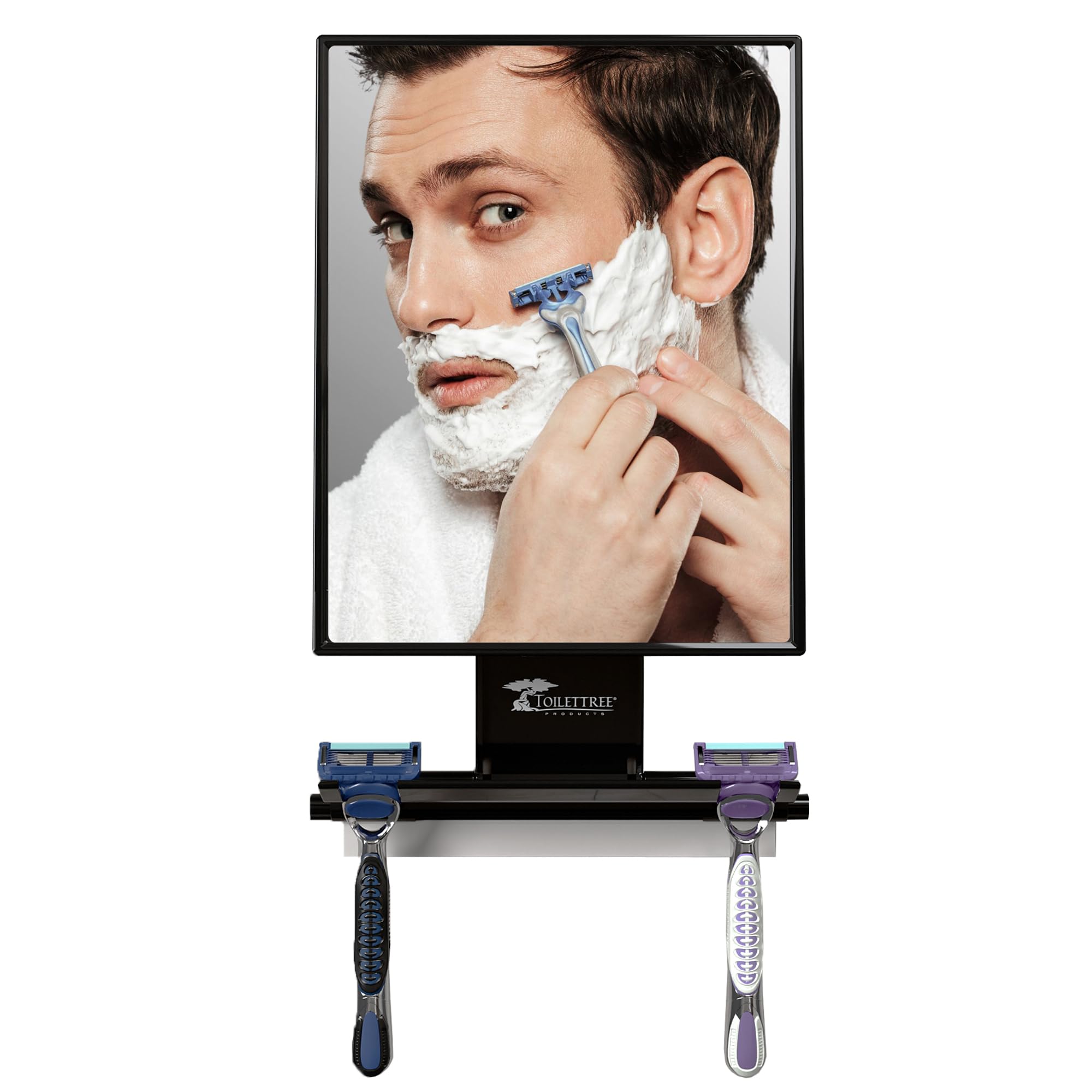 ToiletTree Products Deluxe Larger Fogless Shower Shaving Mirror with Squeegee, Large, Black