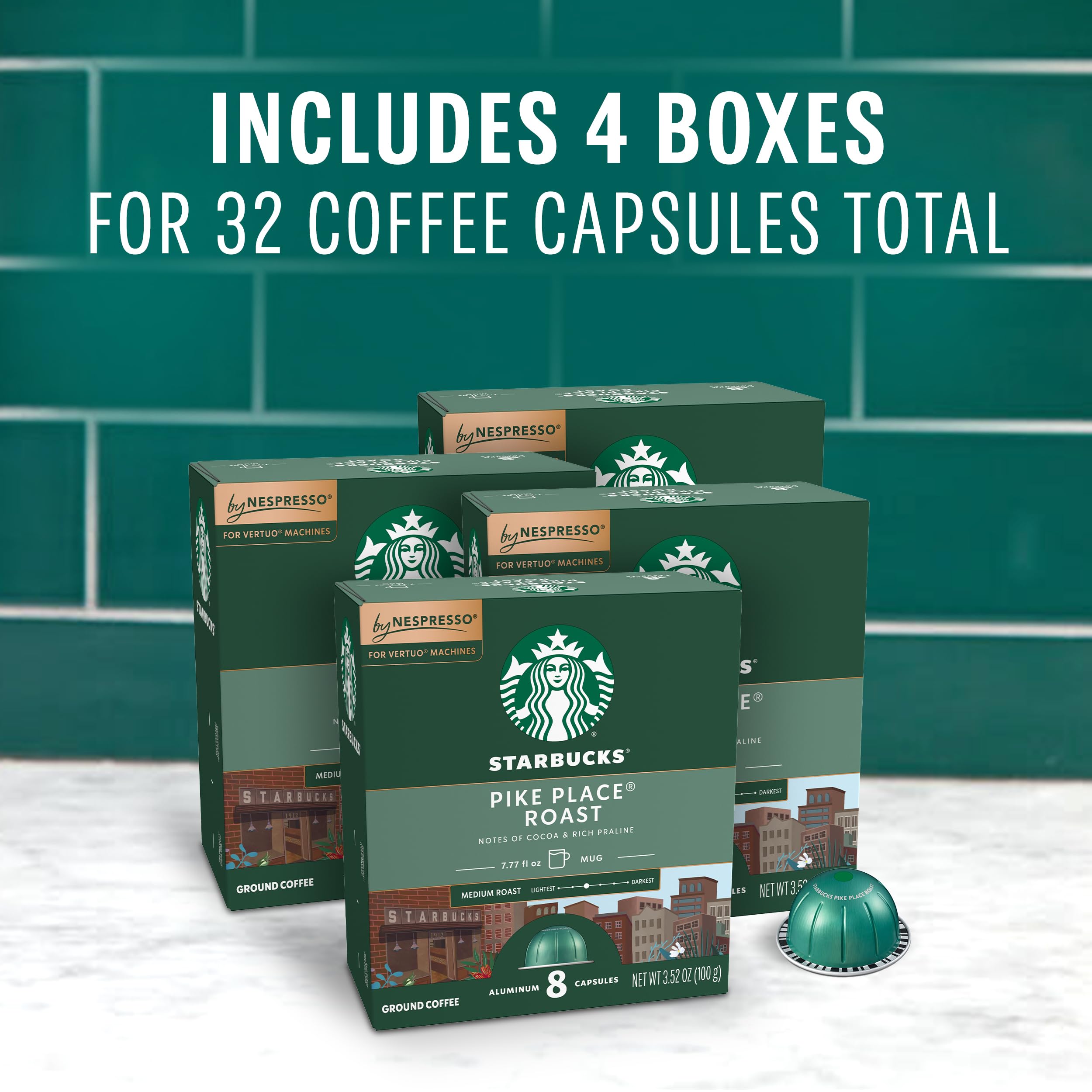 Starbucks by Nespresso Medium Roast Pike Place Roast Coffee (32-count single serve capsules, compatible with Nespresso Vertuo Line System)