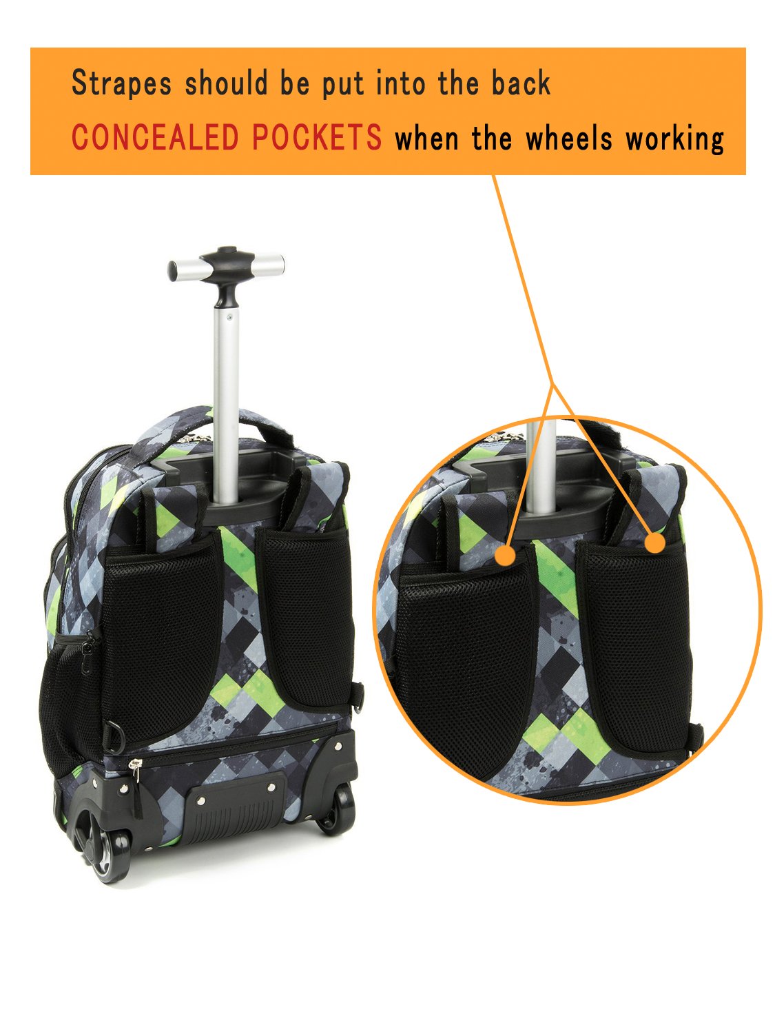 Tilami Rolling Backpack Armor Luggage School Travel Book Laptop 18 Inch Multifunction Wheeled Backpack for Kids and Students