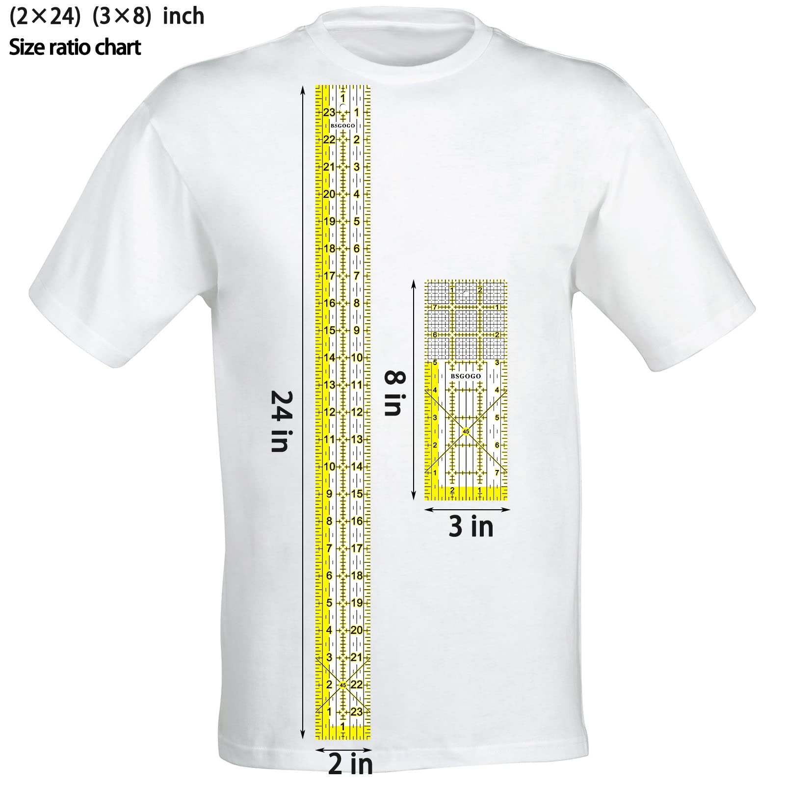 Acrylic Ruler 7 Piece Set , Non Slip Rings 50 Pieces,Quilting Rulers, Size (6"x24"),(2"x24"),(3"x18"),(3"x8"),(1.5"x12"),(1"x12"),(1"x6")