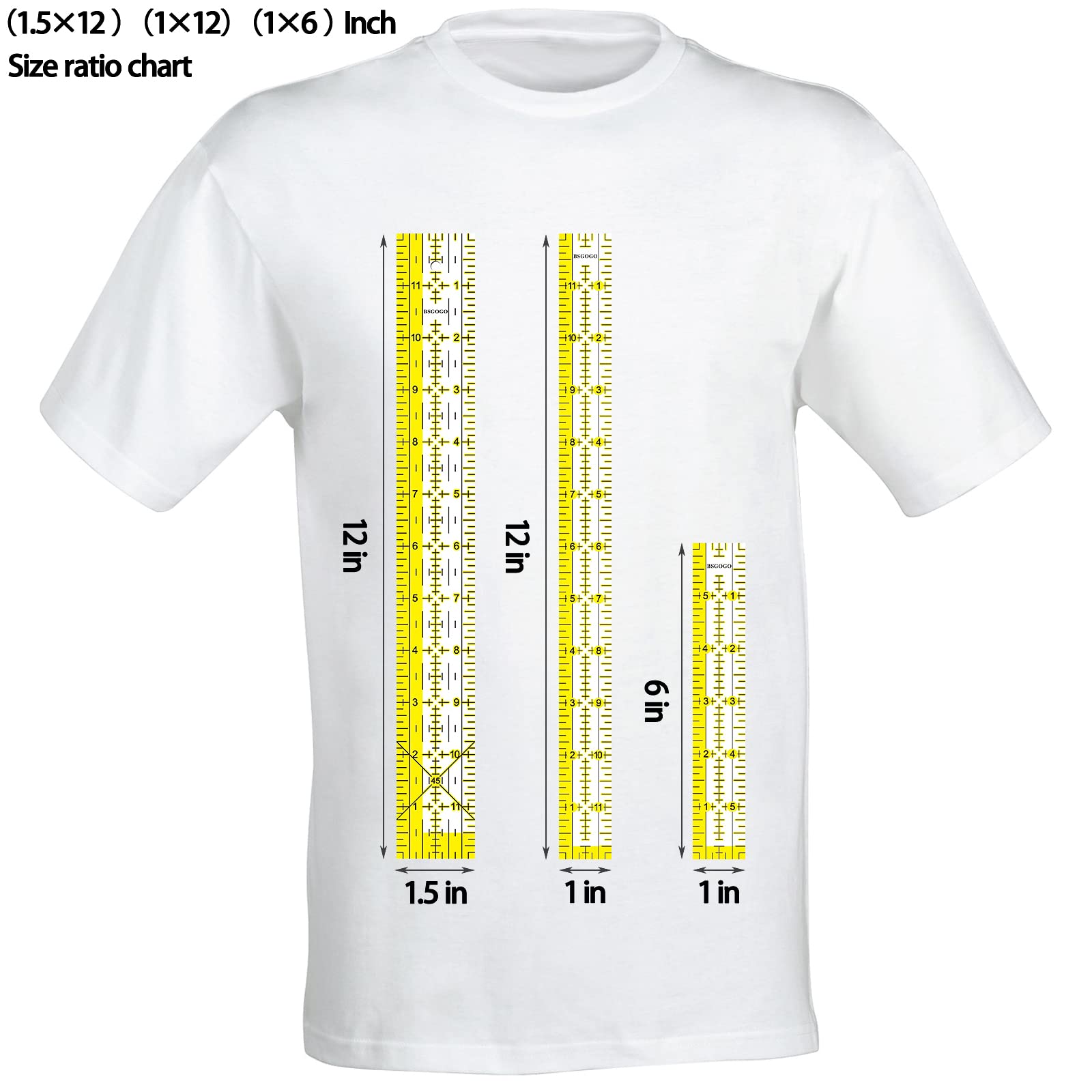 Acrylic Ruler 7 Piece Set , Non Slip Rings 50 Pieces,Quilting Rulers, Size (6"x24"),(2"x24"),(3"x18"),(3"x8"),(1.5"x12"),(1"x12"),(1"x6")