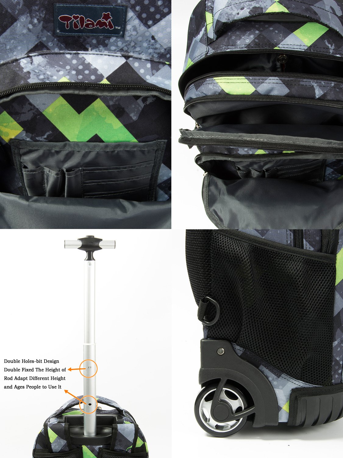 Tilami Rolling Backpack Armor Luggage School Travel Book Laptop 18 Inch Multifunction Wheeled Backpack for Kids and Students