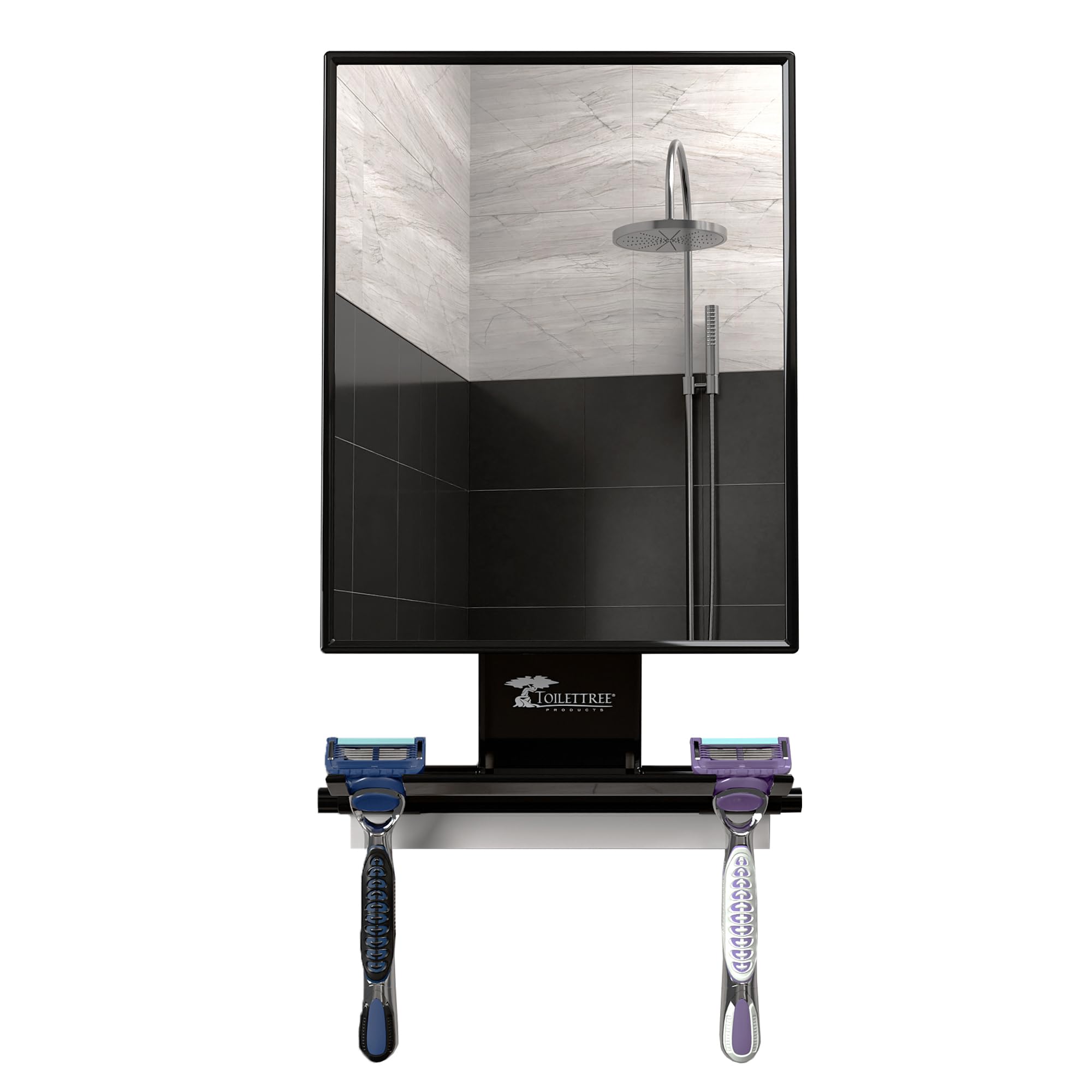 ToiletTree Products Deluxe Larger Fogless Shower Shaving Mirror with Squeegee, Large, Black