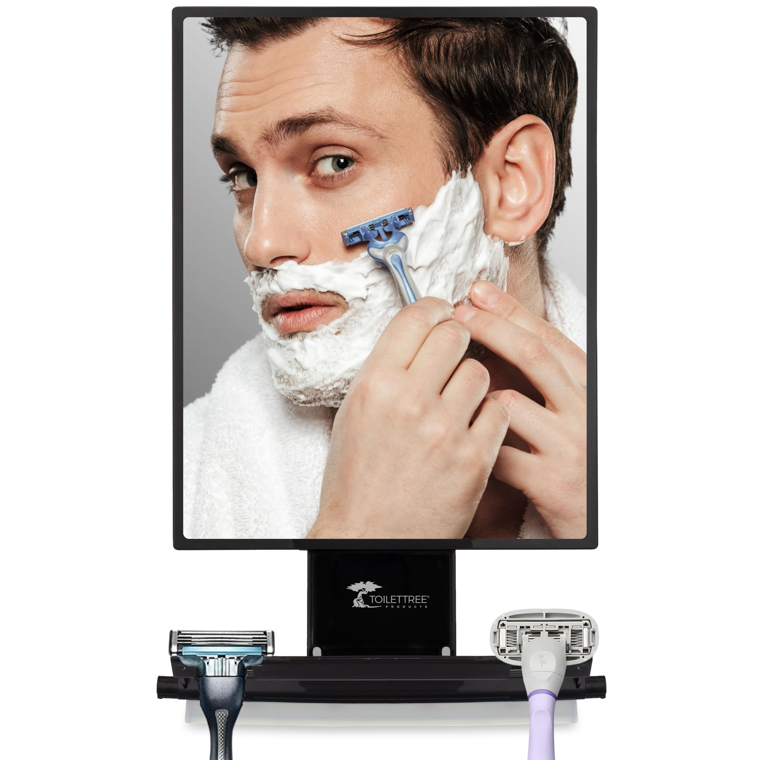 ToiletTree Products Deluxe Larger Fogless Shower Shaving Mirror with Squeegee, Large, Black