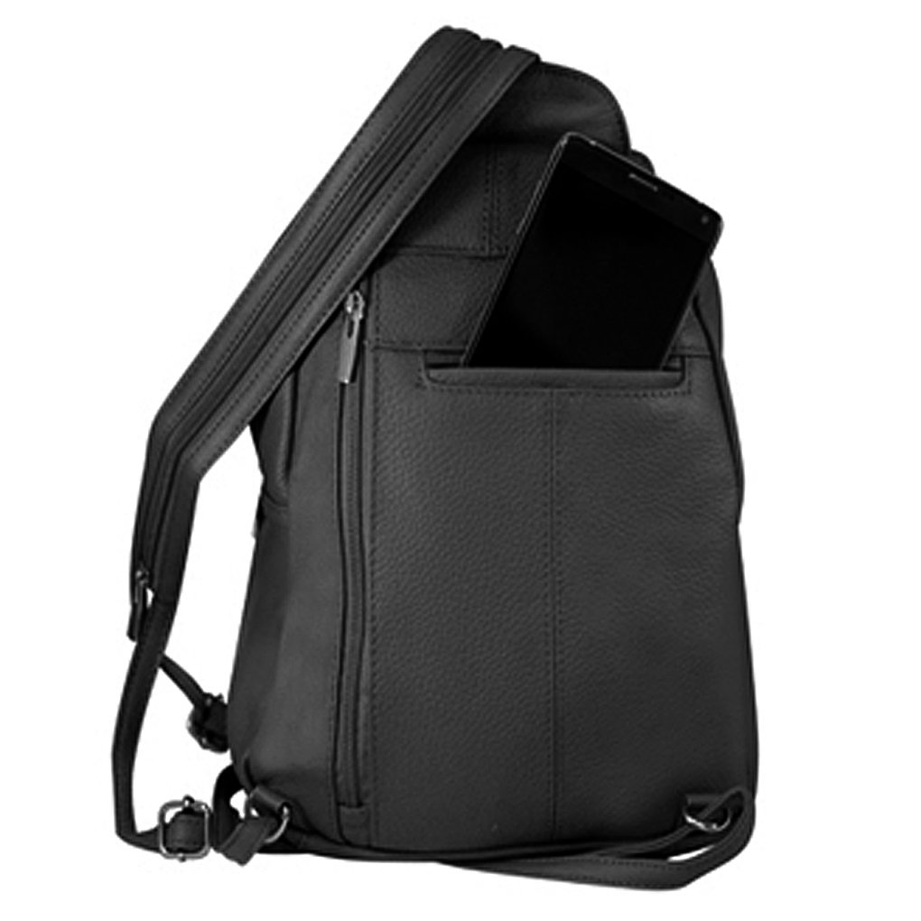 Silver Fever Leather Backpack Medium Size Top Entry (Black)