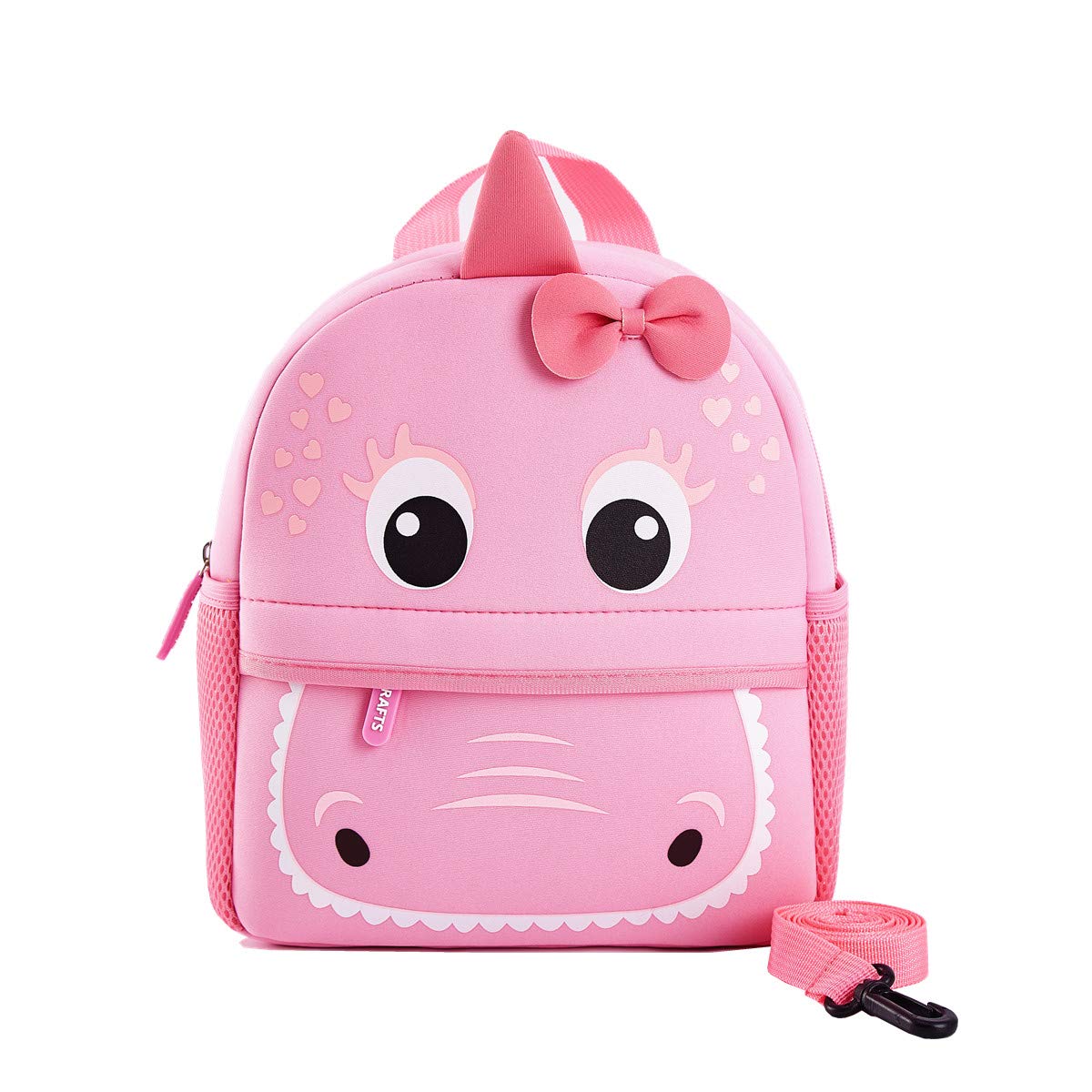 KK CRAFTS Preschool Toddler Backpack with Leash, 3D Cute Cartoon Neoprene Animal Schoolbag for Kids Boys GirlsďźPink Dinosaurďź