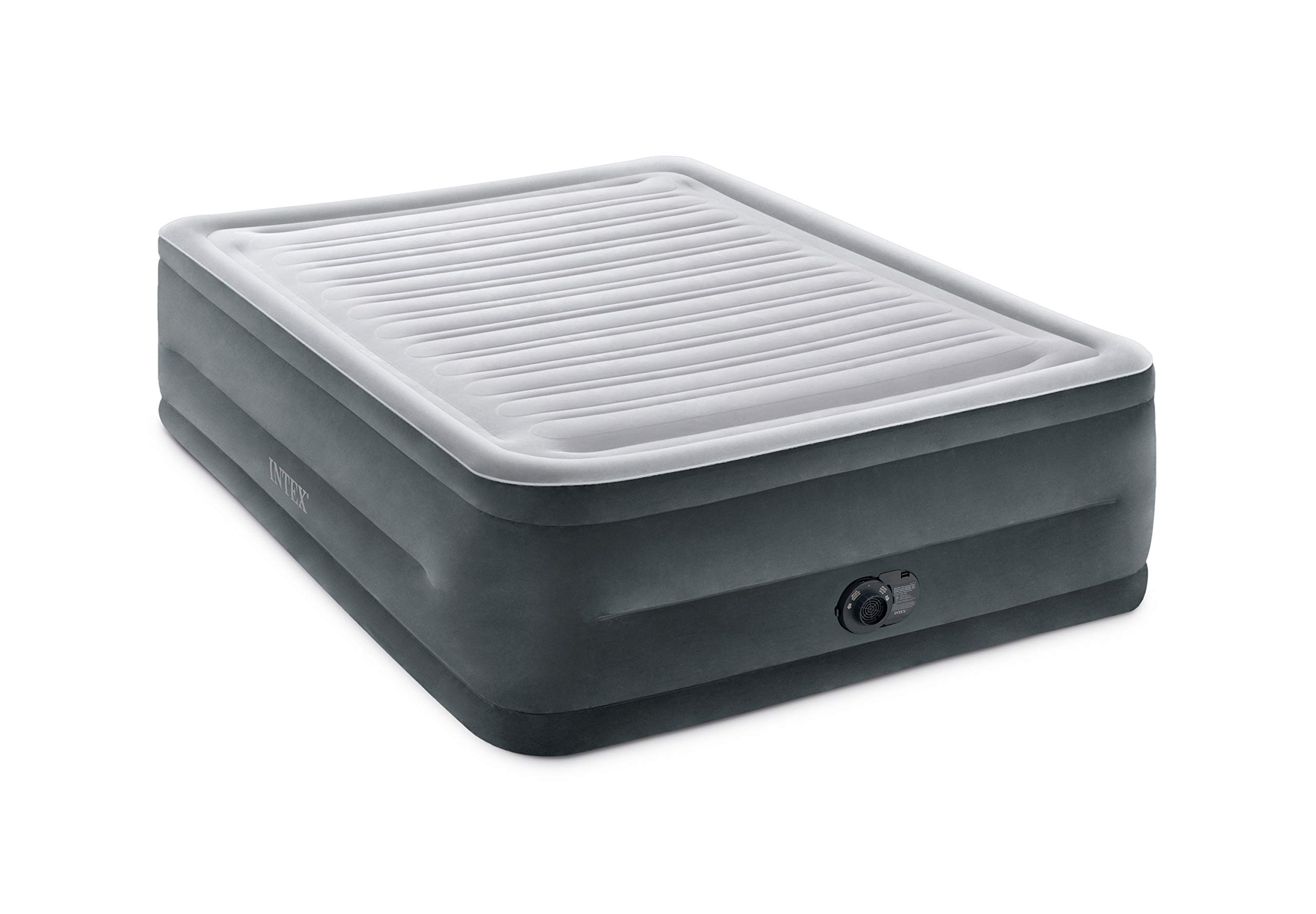 Intex Comfort Plush Elevated Dura-Beam Airbed with Internal Electric Pump, Bed Height 22", Queen Grey