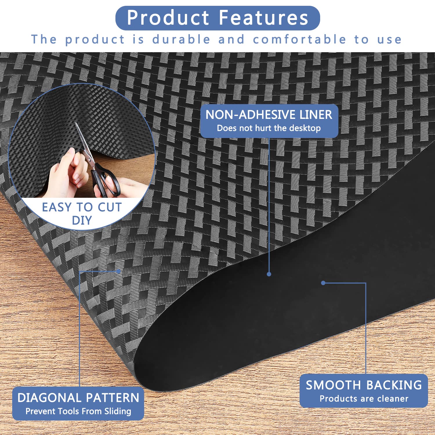 HooTown Shelf Liner Kitchen Cabinet Drawer Mats 17.5 Inch Wide x 6.5 Feet Long, Non Skid EVA Plastic Washable Oil Proof Pad for RV Drawer, Dish Plate Slippery Protection,Blue