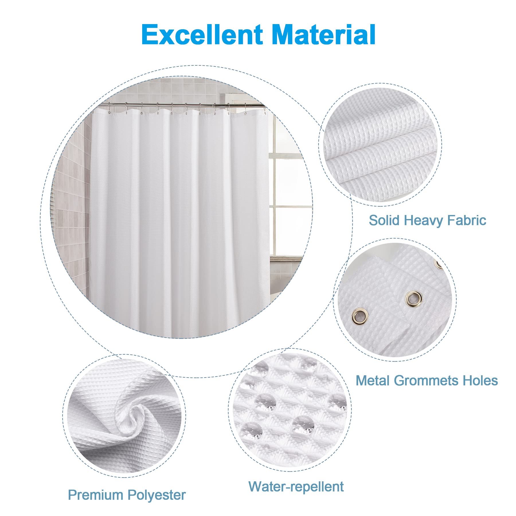 AmazerBath Waffle Shower Curtain, Heavy Duty Fabric Shower Curtains with Waffle Weave Hotel Quality Bathroom Shower Curtains, 72 x 72 Inches